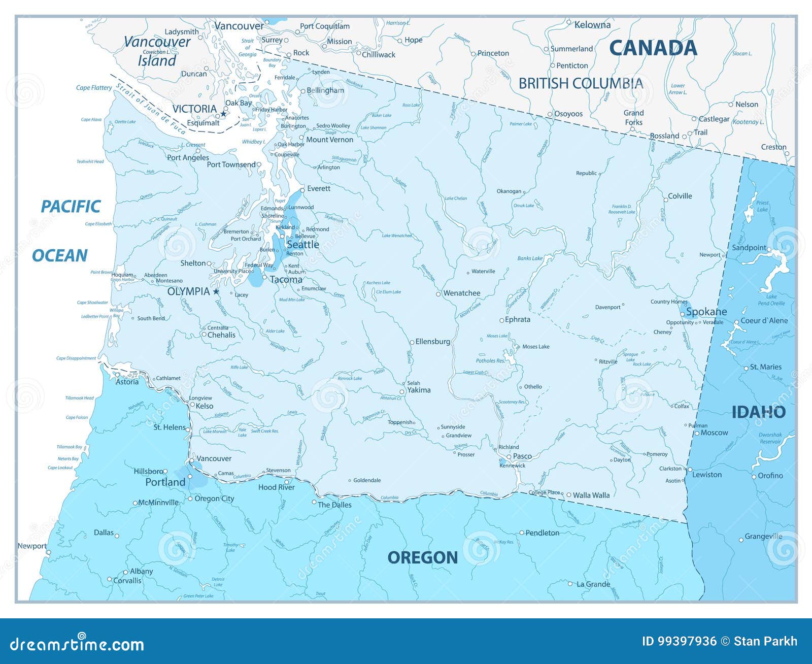 Washington State Map in Colors of Blue Stock Vector - Illustration of ...