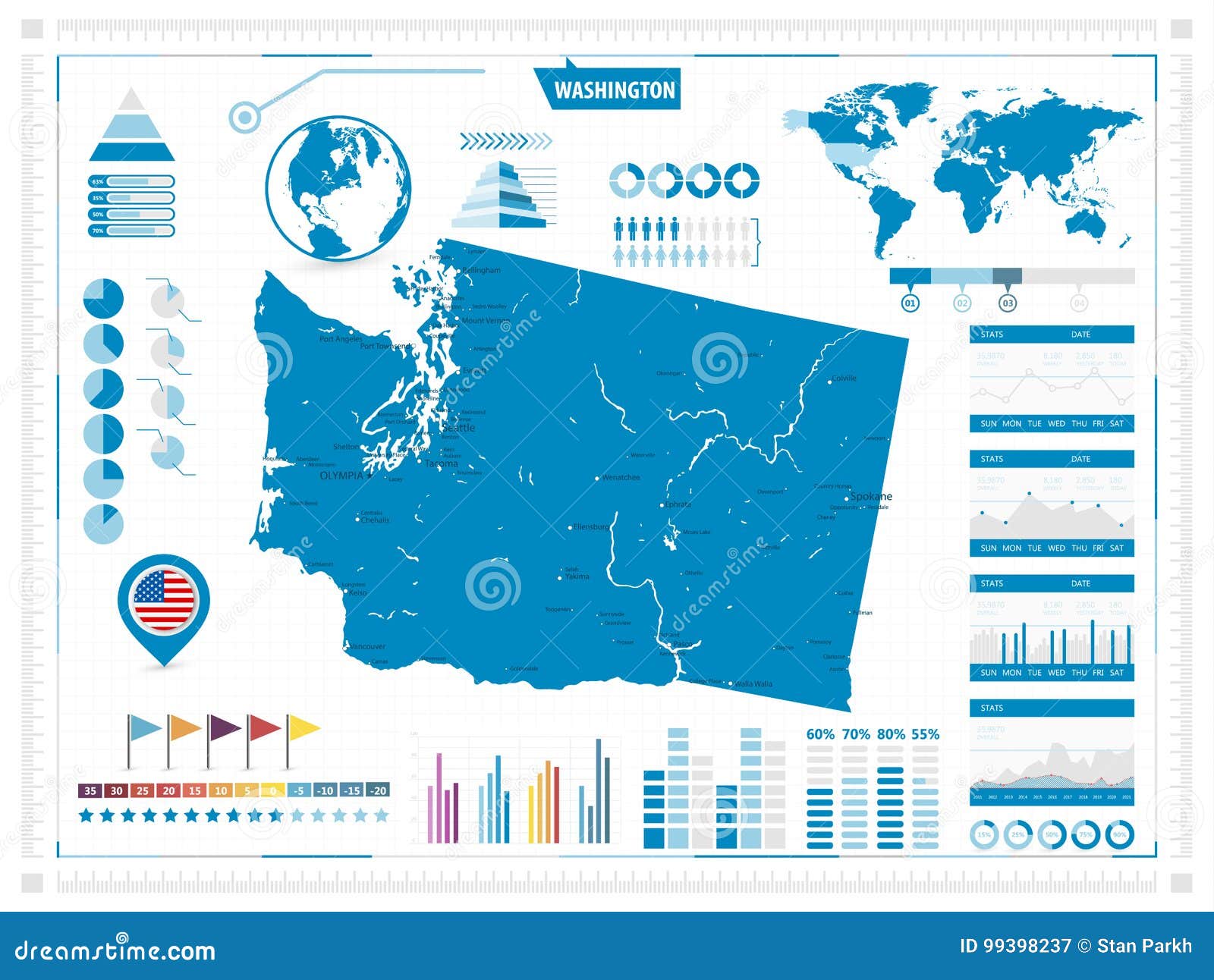 Washington State Map and Infograpchic Elements Stock Vector ...