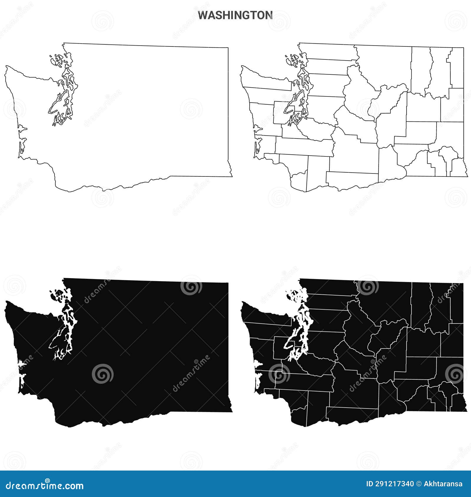 Washington State Outline County Map Set - United States Stock ...