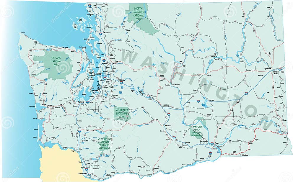 Washington State Road Map stock vector. Illustration of olympic - 7237983