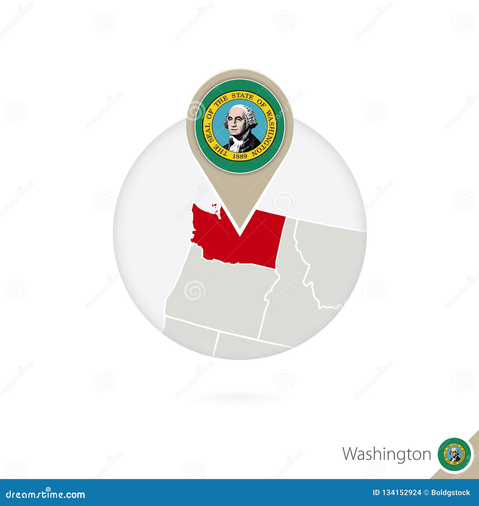 Washington US State Map and Flag in Circle. Map of Washington ...