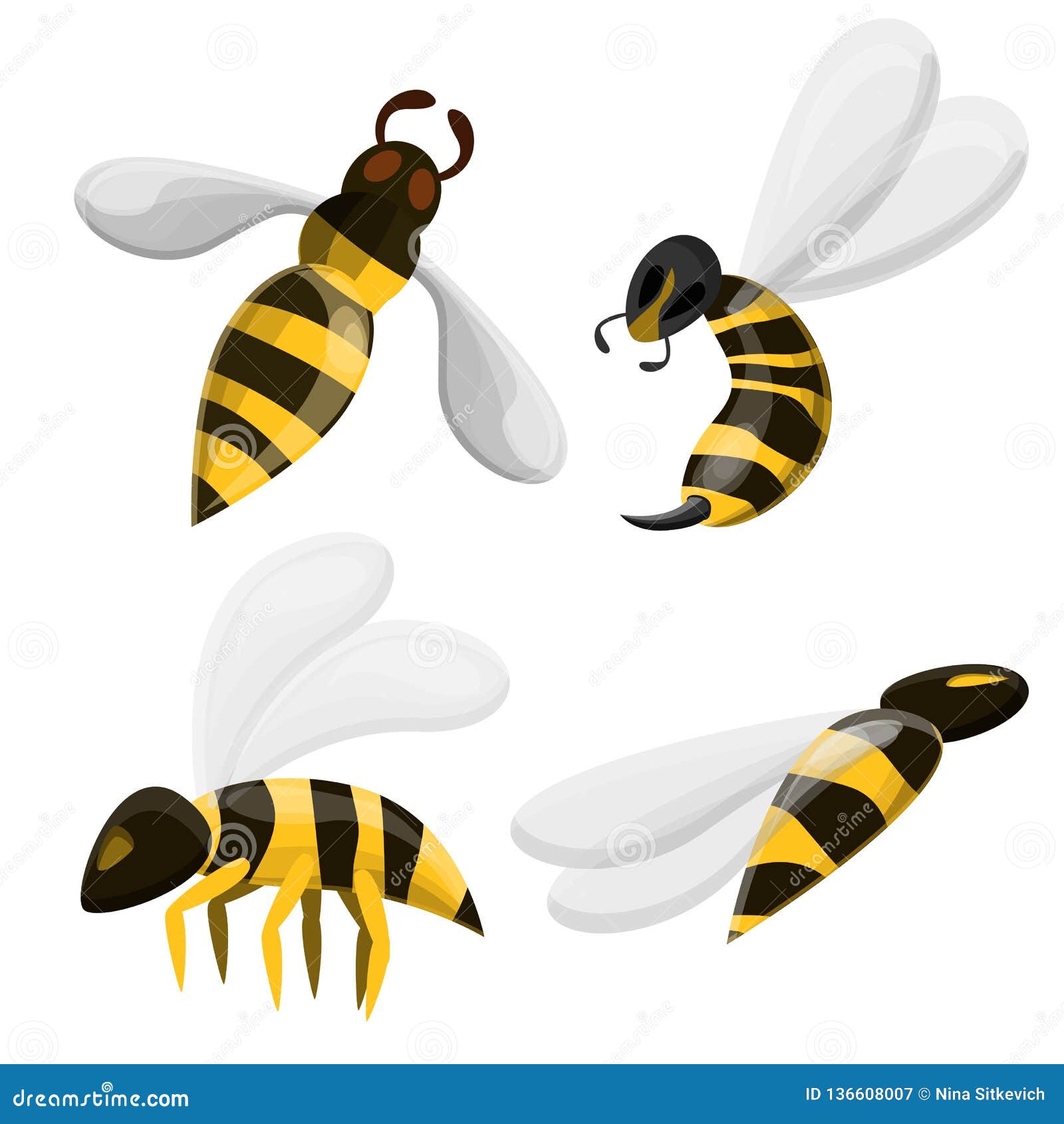 Wasp Icons Set, Cartoon Style Stock Vector - Illustration of bumblebee ...