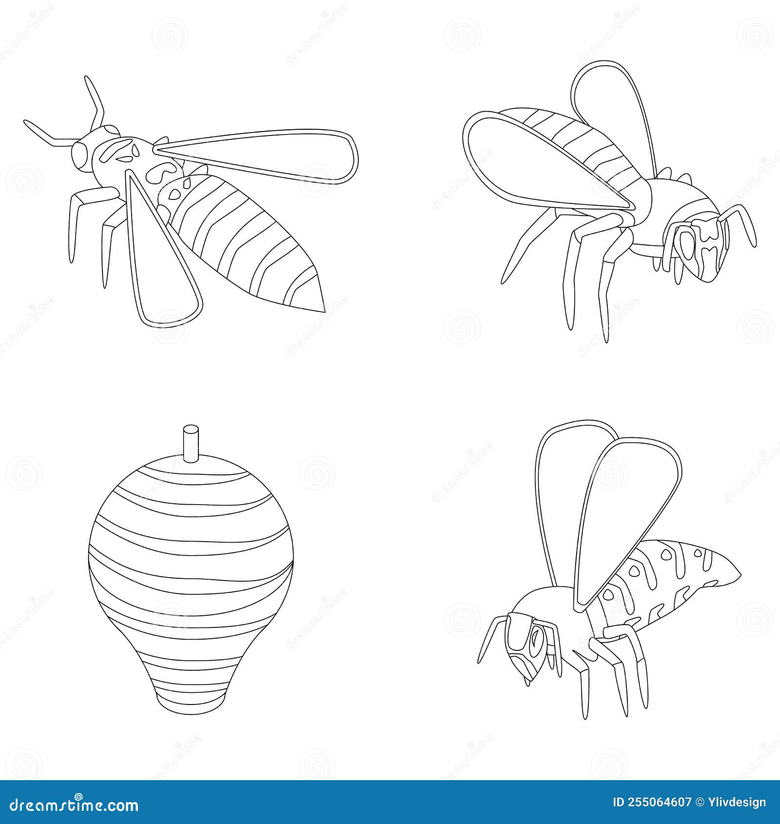 Wasp Icons Set Vector Outline Stock Vector - Illustration of hive, bite ...