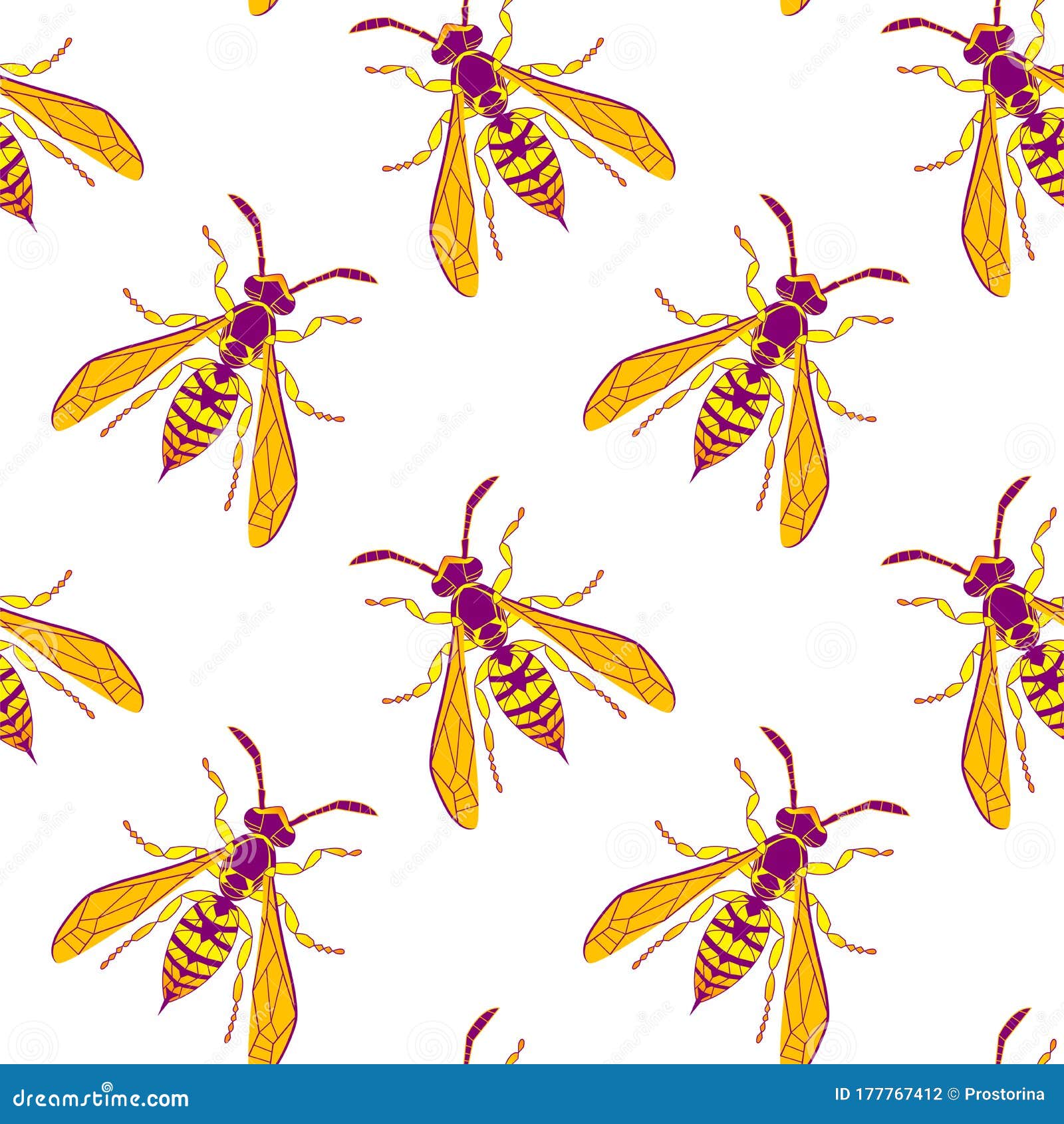 Wasp Insect Seamless Pattern. Dangerous Design for Textile, Fabric ...