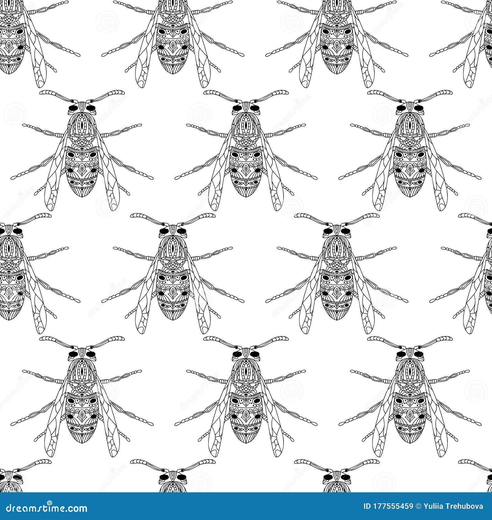 Bee And Wasp Seamless Pattern On White Background. Vector Stock ...