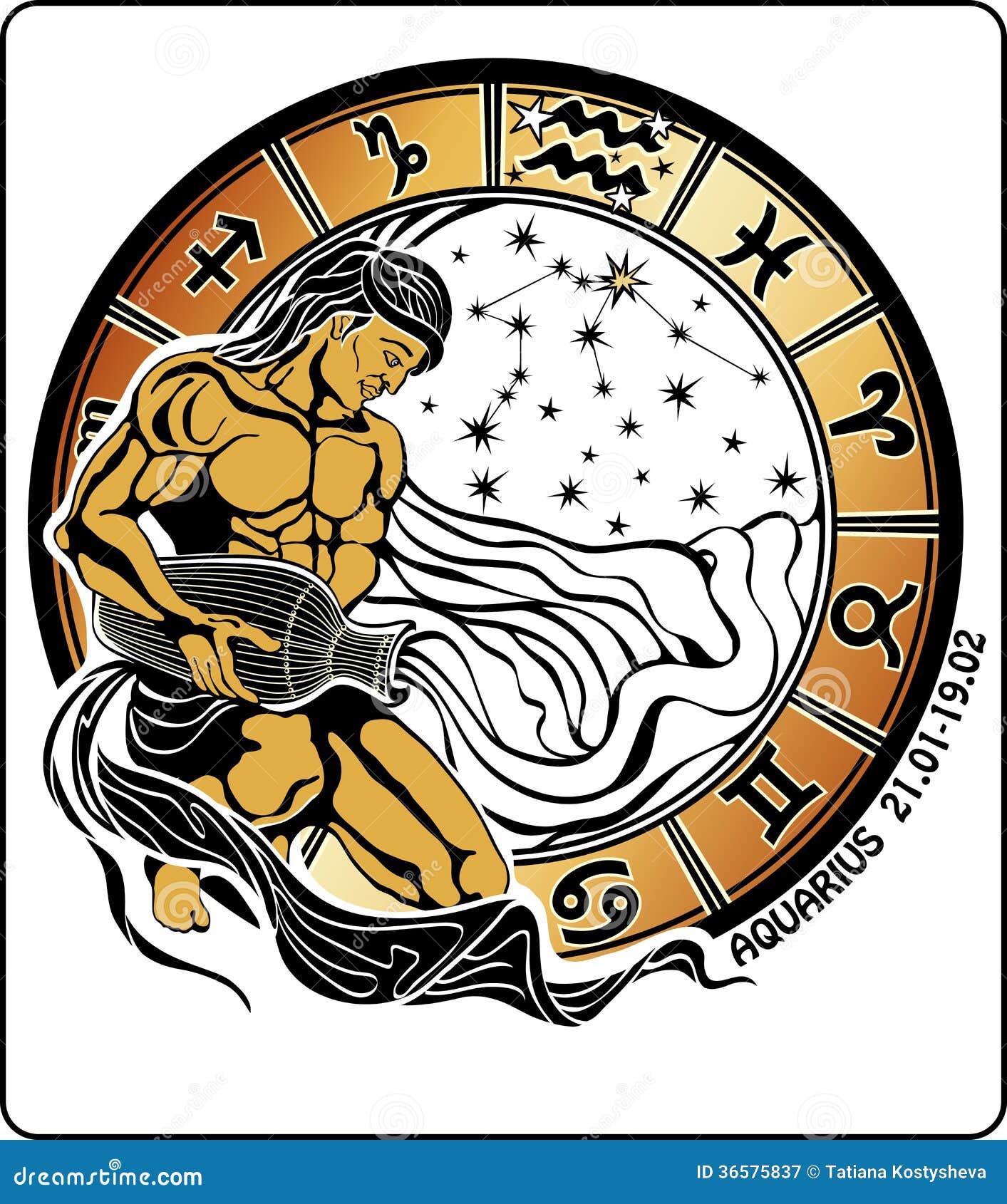 Wassermann Und Das Sternzeichen. Horoskopkreis Vektor Abbildung ...