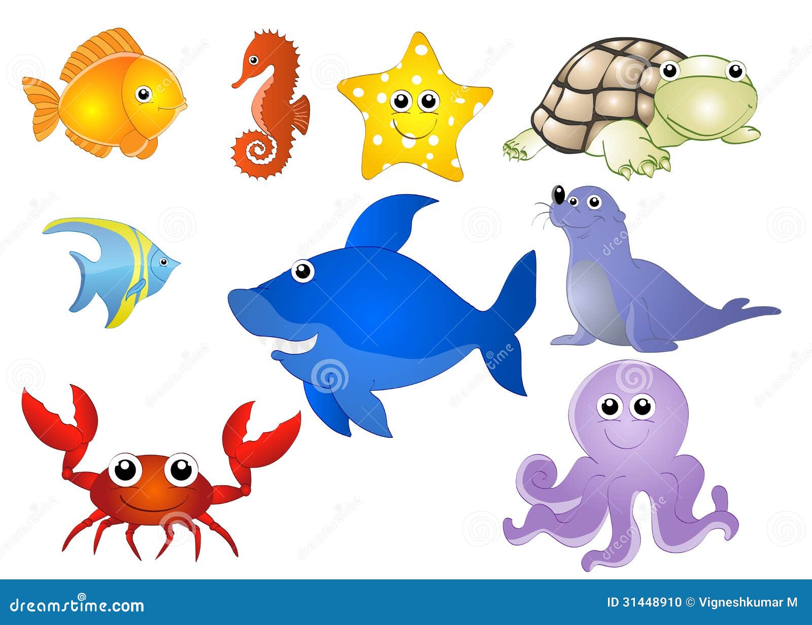 Wassertiere vektor abbildung. Illustration von getrennt - 31448910