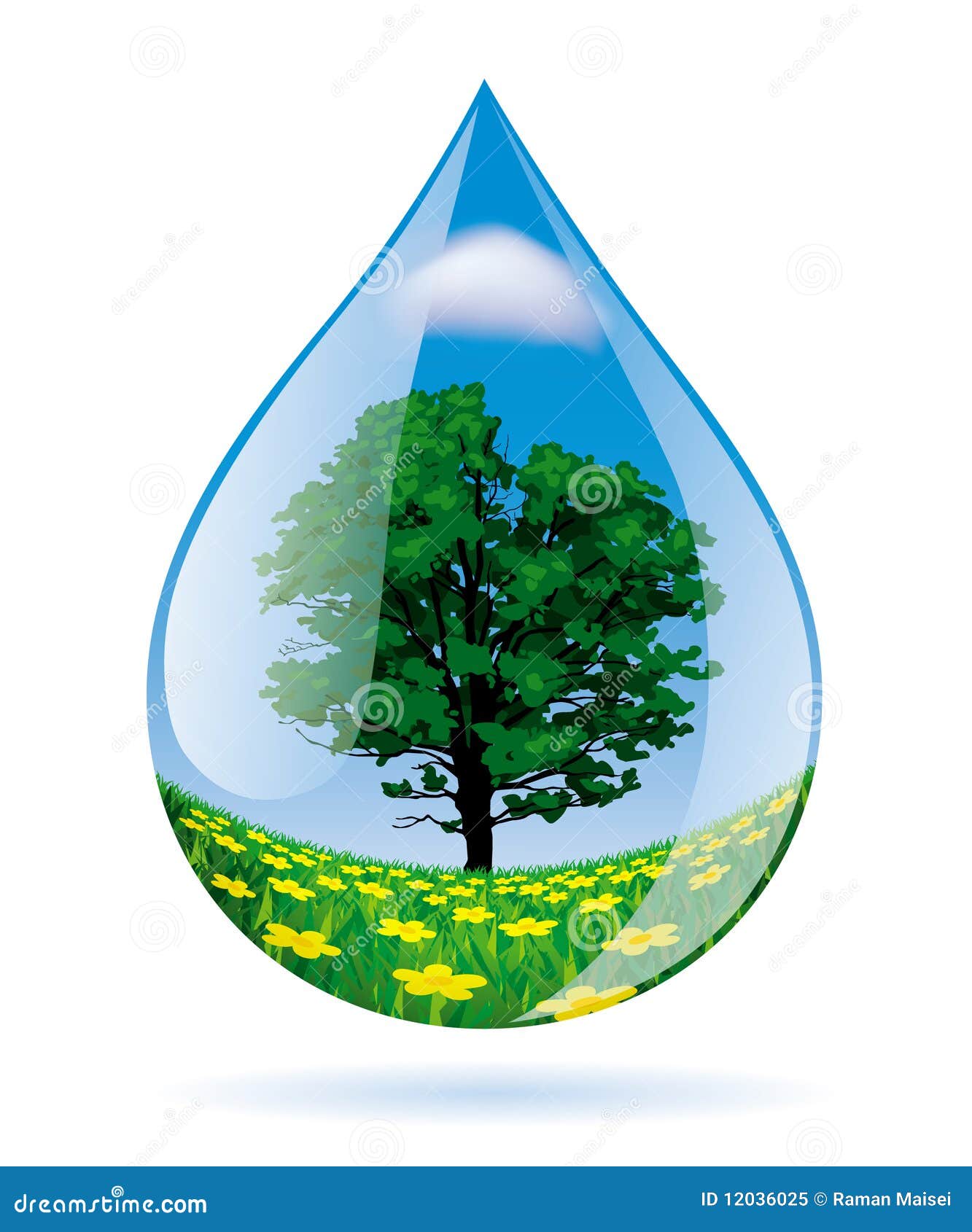 Wassertropfen Mit Einer Landschaft Stock Abbildung - Illustration von ...