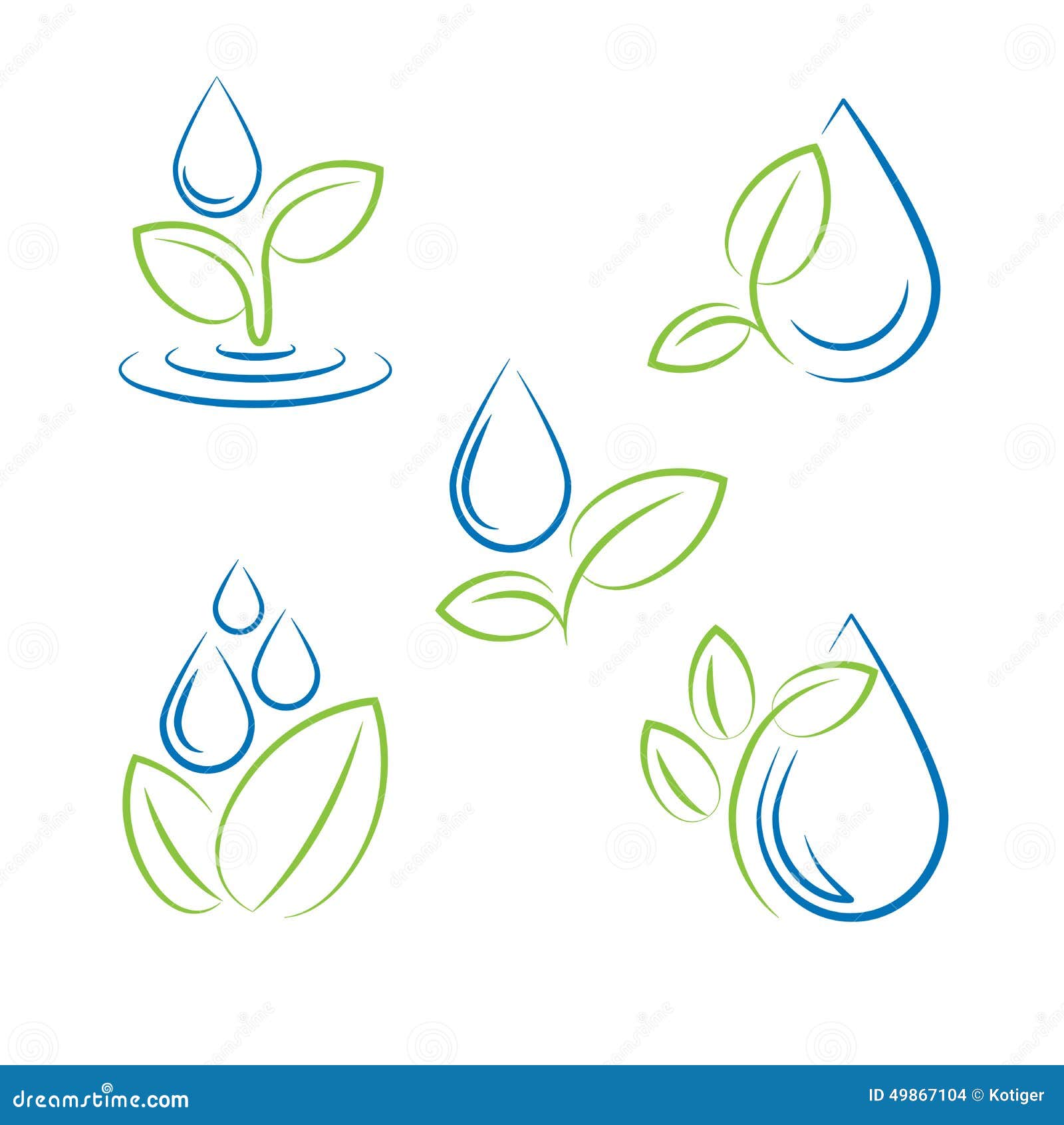 Wassertropfen Und Blattsymbolvektorsatz Vektor Abbildung - Illustration ...