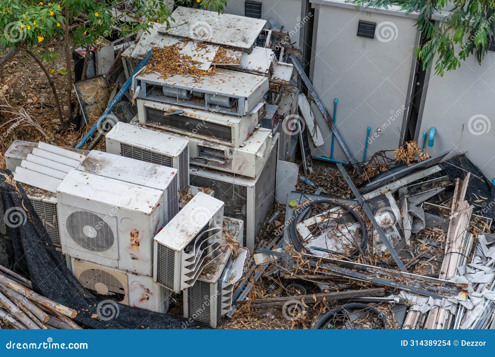 Waste Air Conditioning Spontaneous Dump with Leaves in the Forest Stock ...
