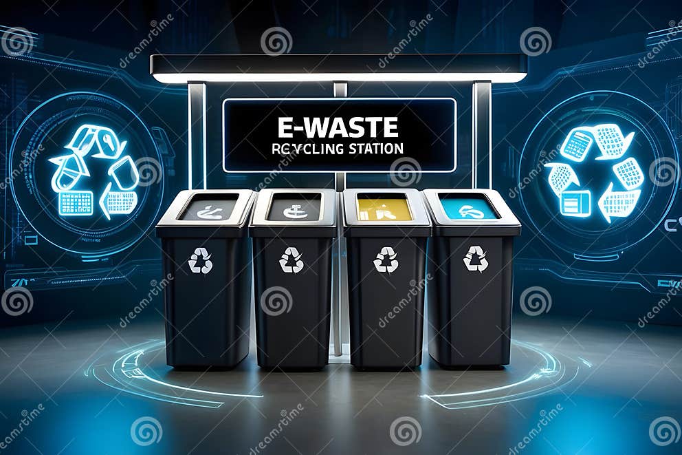 Waste Bin with Full of Electronics, E Waste and Recycling Concept Stock ...
