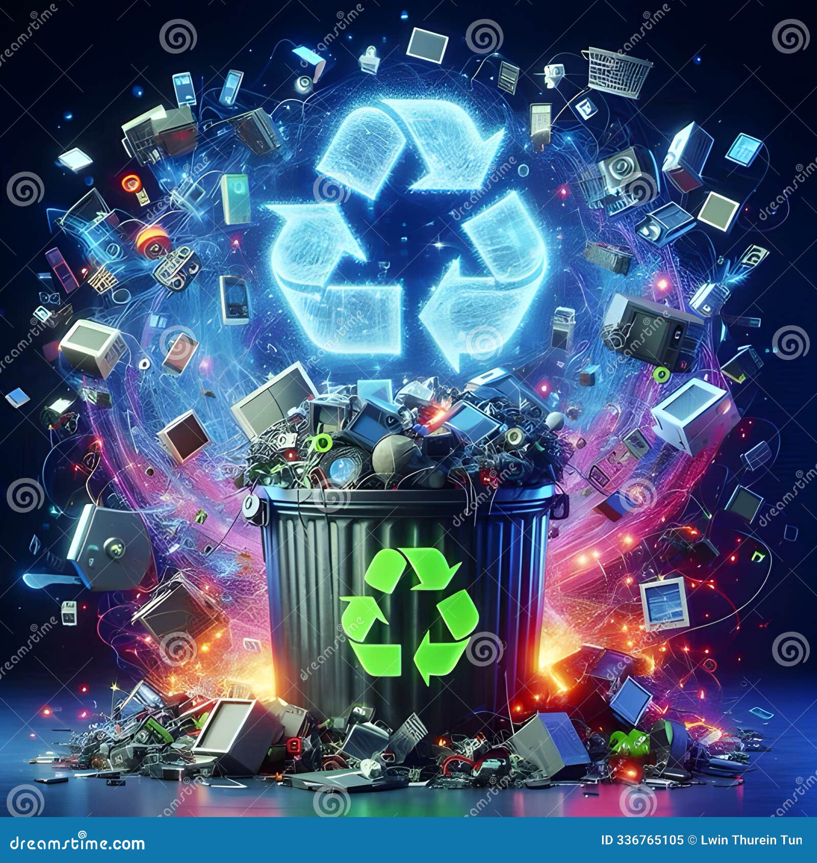 Waste Bin with Full of Electronics, E Waste and Recycling Concept Stock ...