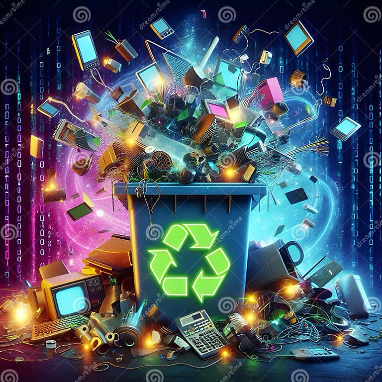 Waste Bin with Full of Electronics, E Waste and Recycling Concept Stock ...
