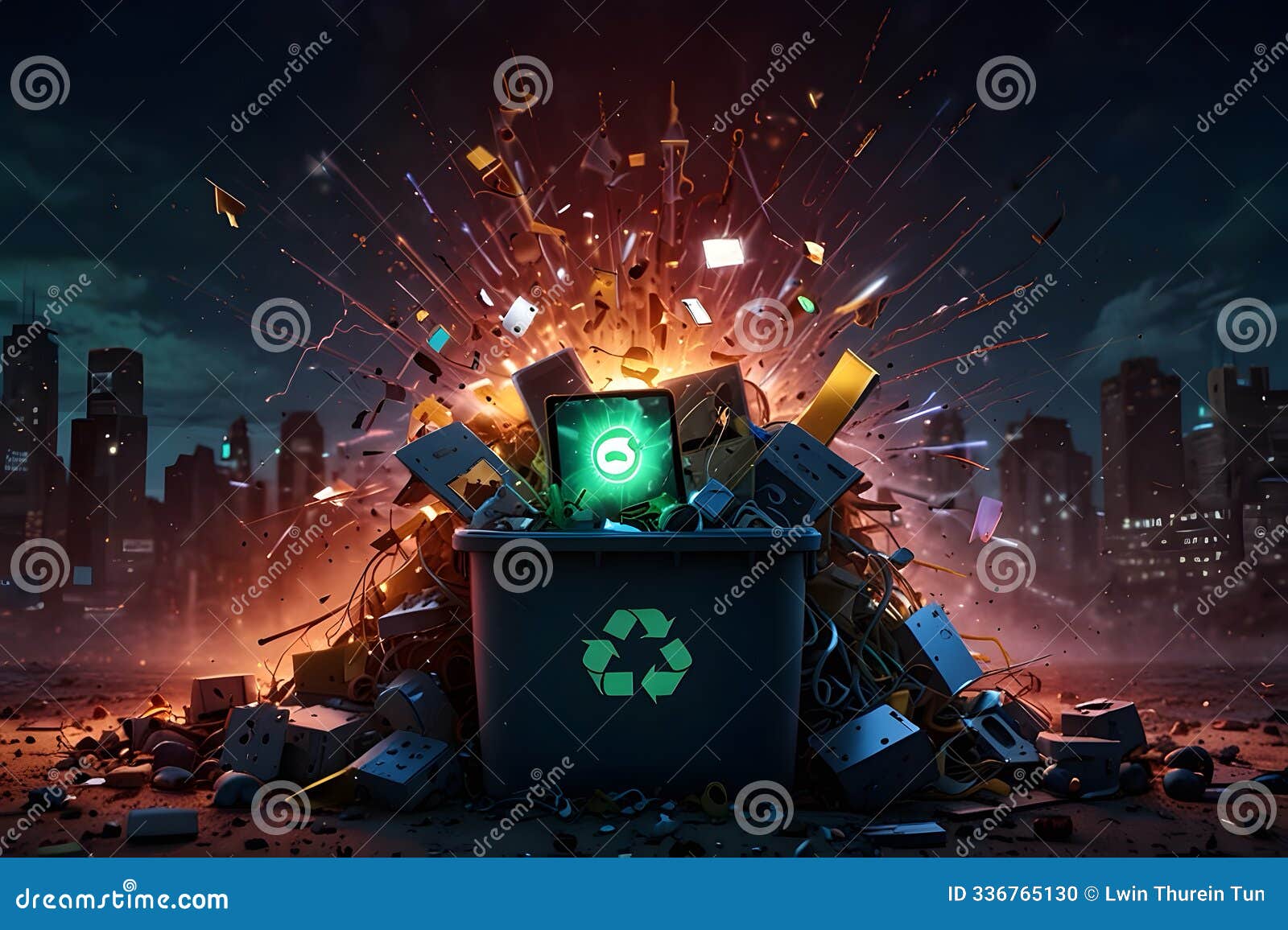 Waste Bin with Full of Electronics, E Waste and Recycling Concept Stock ...