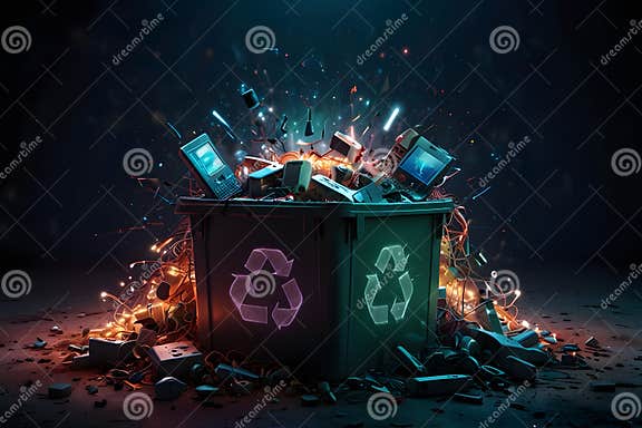 Waste Bin with Full of Electronics, E Waste and Recycling Concept Stock ...