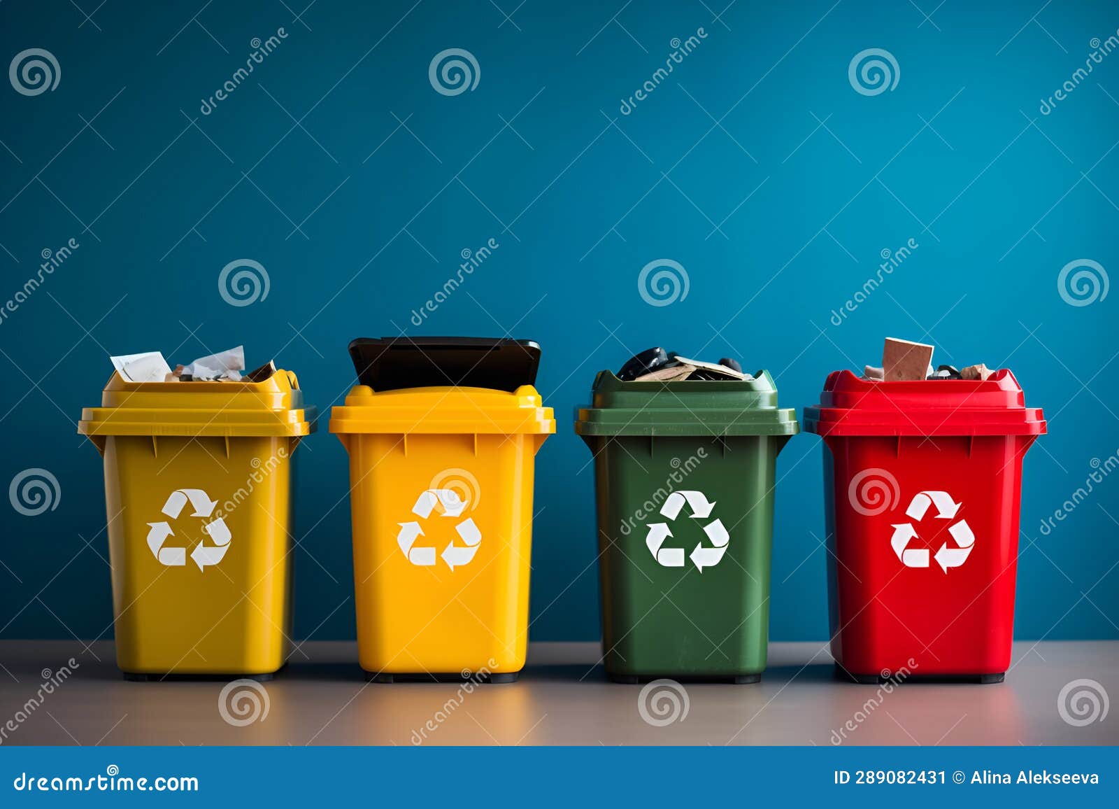 Waste Bins Collection Full Of Different Types Of Garbage, Recycling And ... Waste Bins Collection Full Of Different Types Of Garbage, Recycling And ...