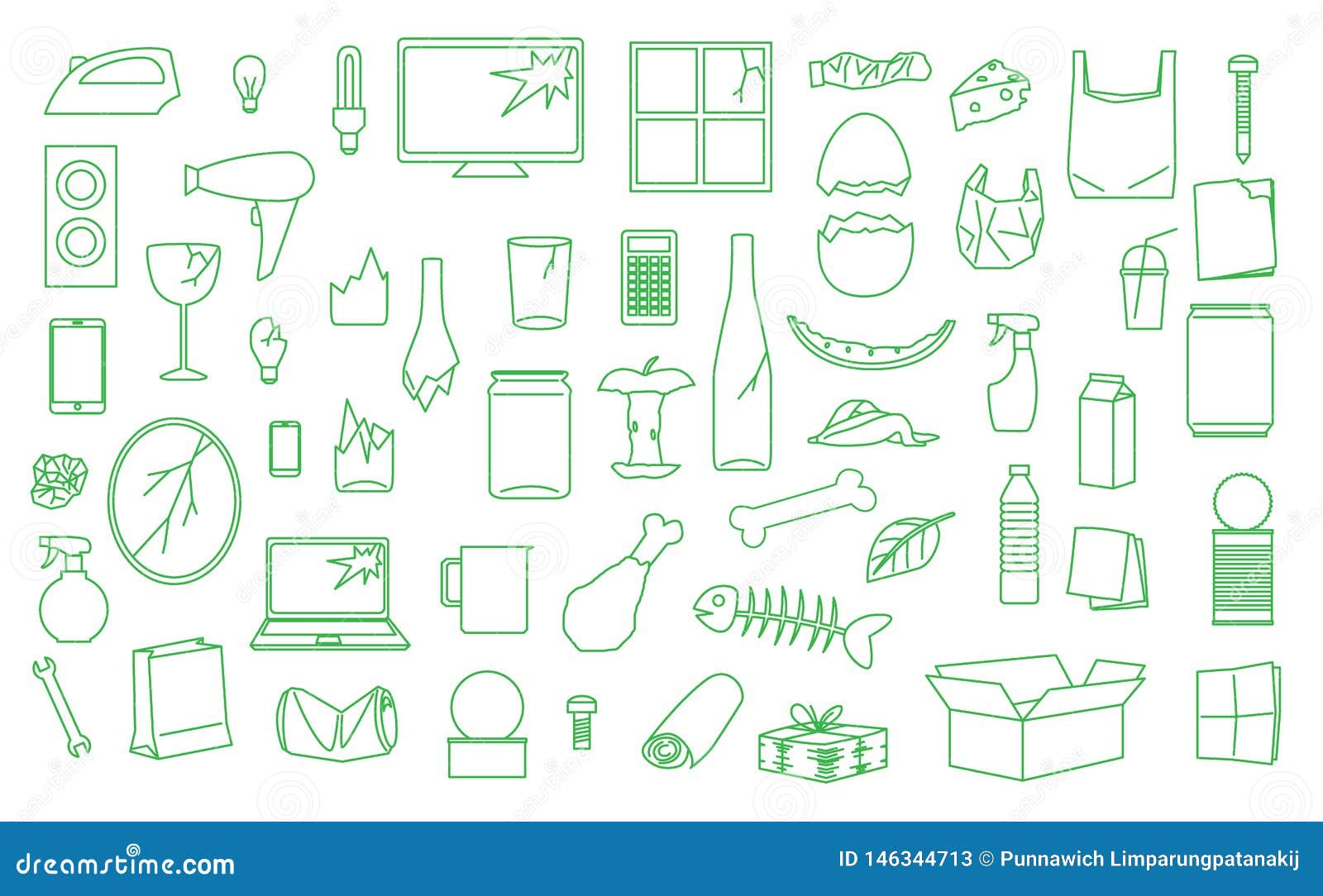 Various Type Waste Green Drawing Background Stock Vector - Illustration ...