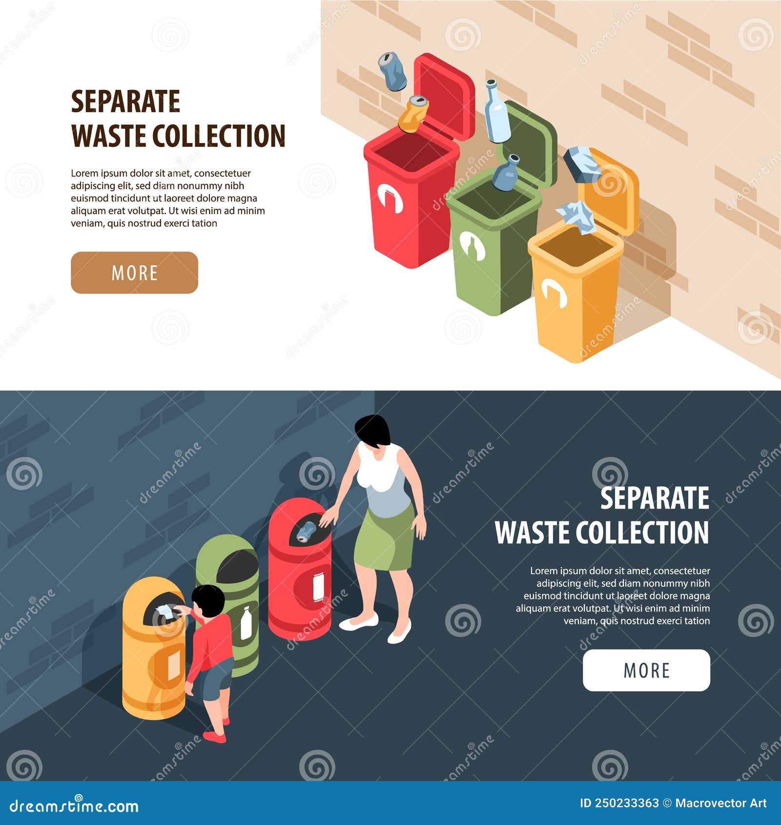 Waste Collection Horizontal Banners Stock Vector - Illustration of ...