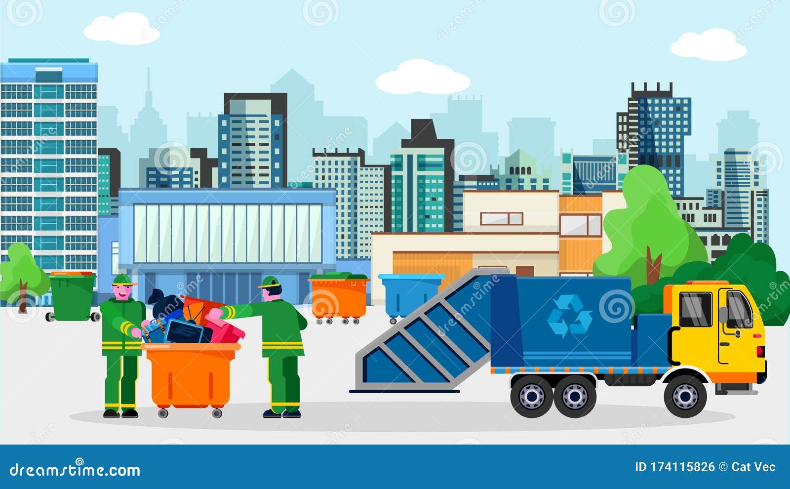 Illustration Of Two Garbage Men Working Together On Emptying Dustbins ... Illustration Of Two Garbage Men Working Together On Emptying Dustbins ...