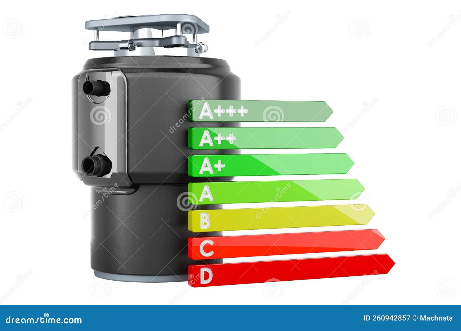 Waste Disposal Unit with Energy Efficiency Chart, 3D Rendering Stock ...