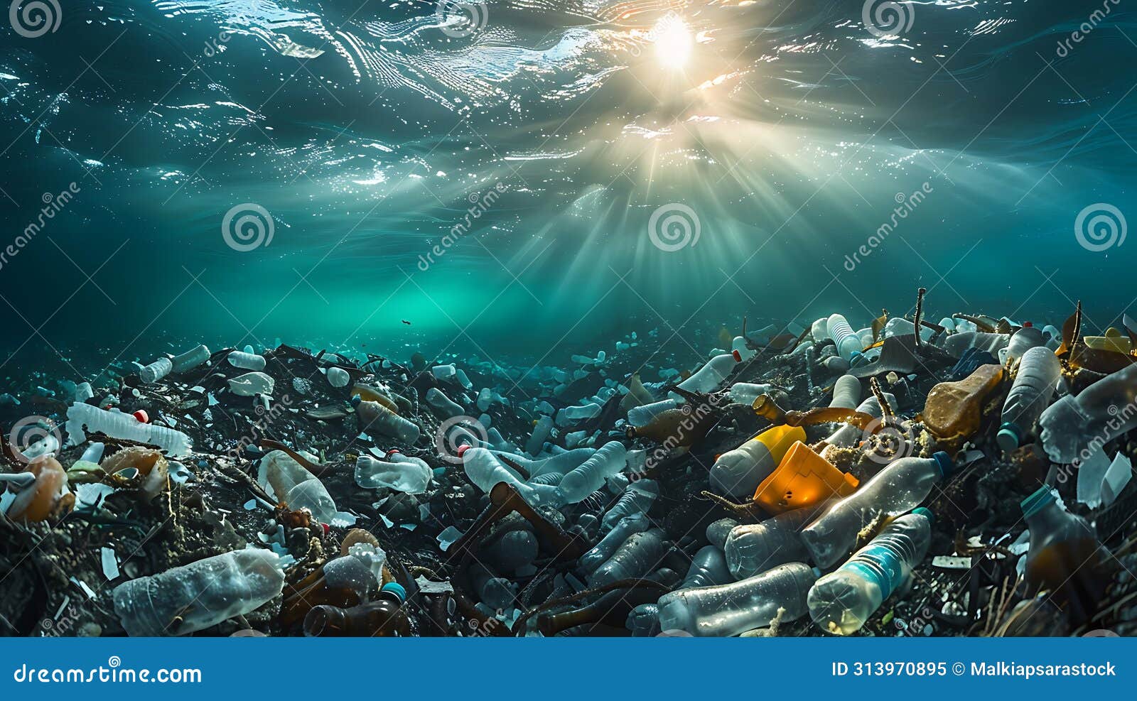 Waste Dump Ecological Footprint on Sea Bottom Junk Underwater Plastic ...