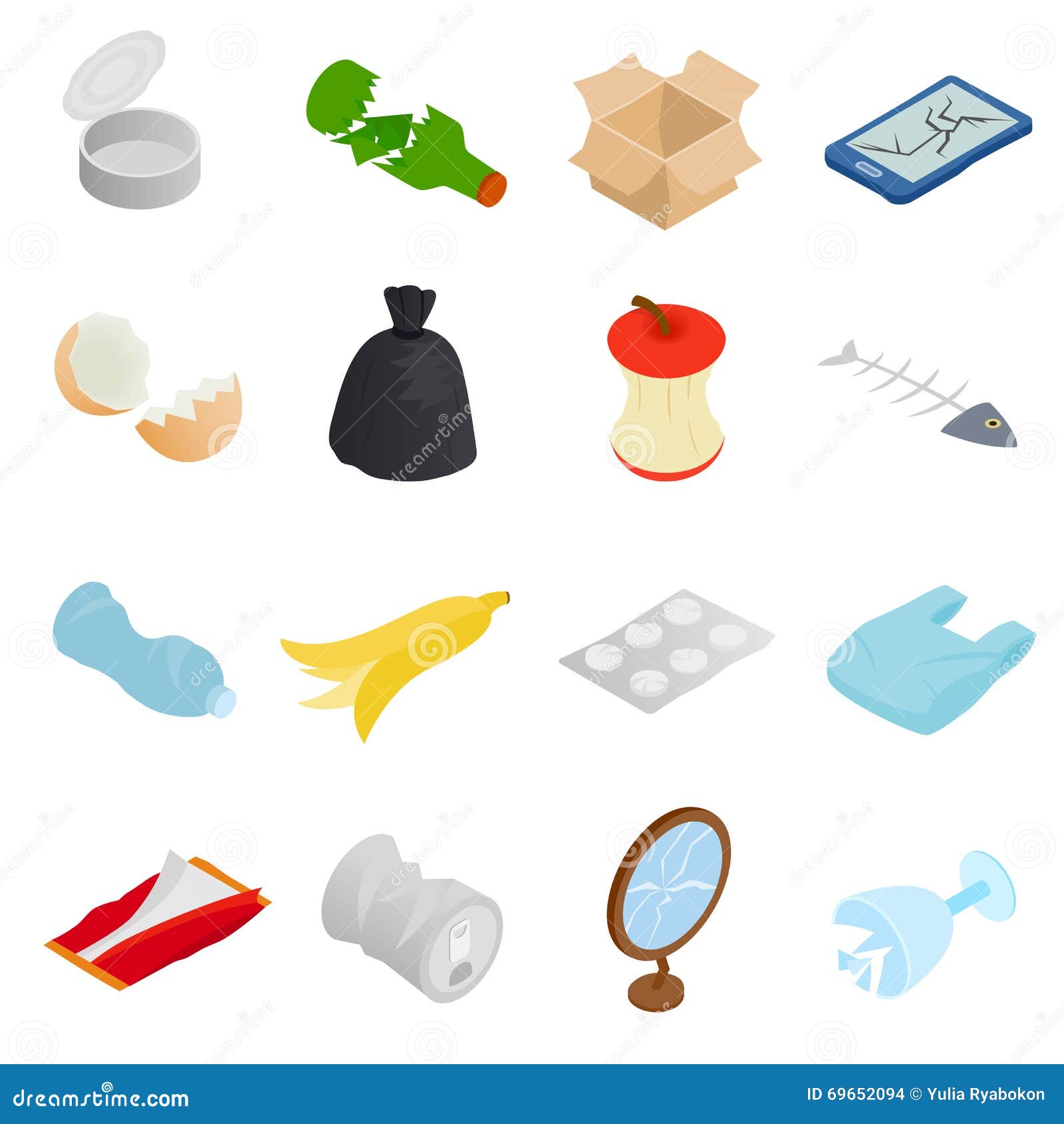 Waste and Garbage Icons Set, Isometric 3d Style Stock Vector ...