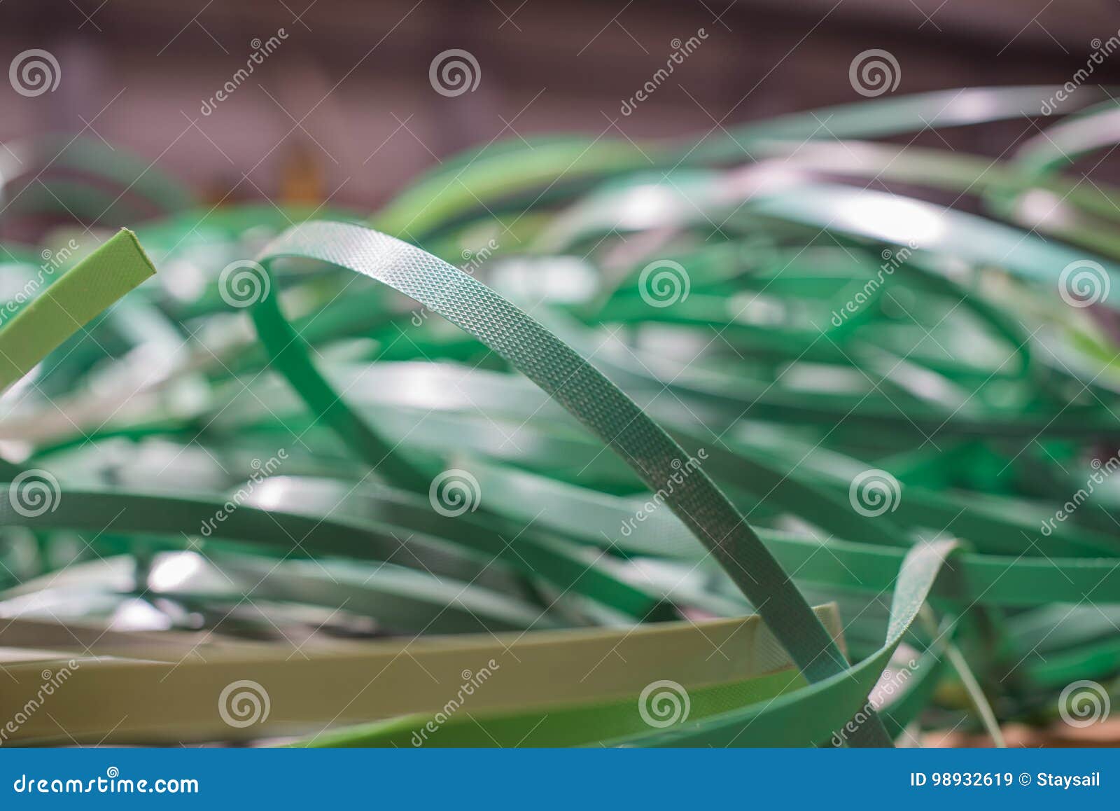 Waste Green Plastic Packaging Tape Stock Image - Image of pile ...