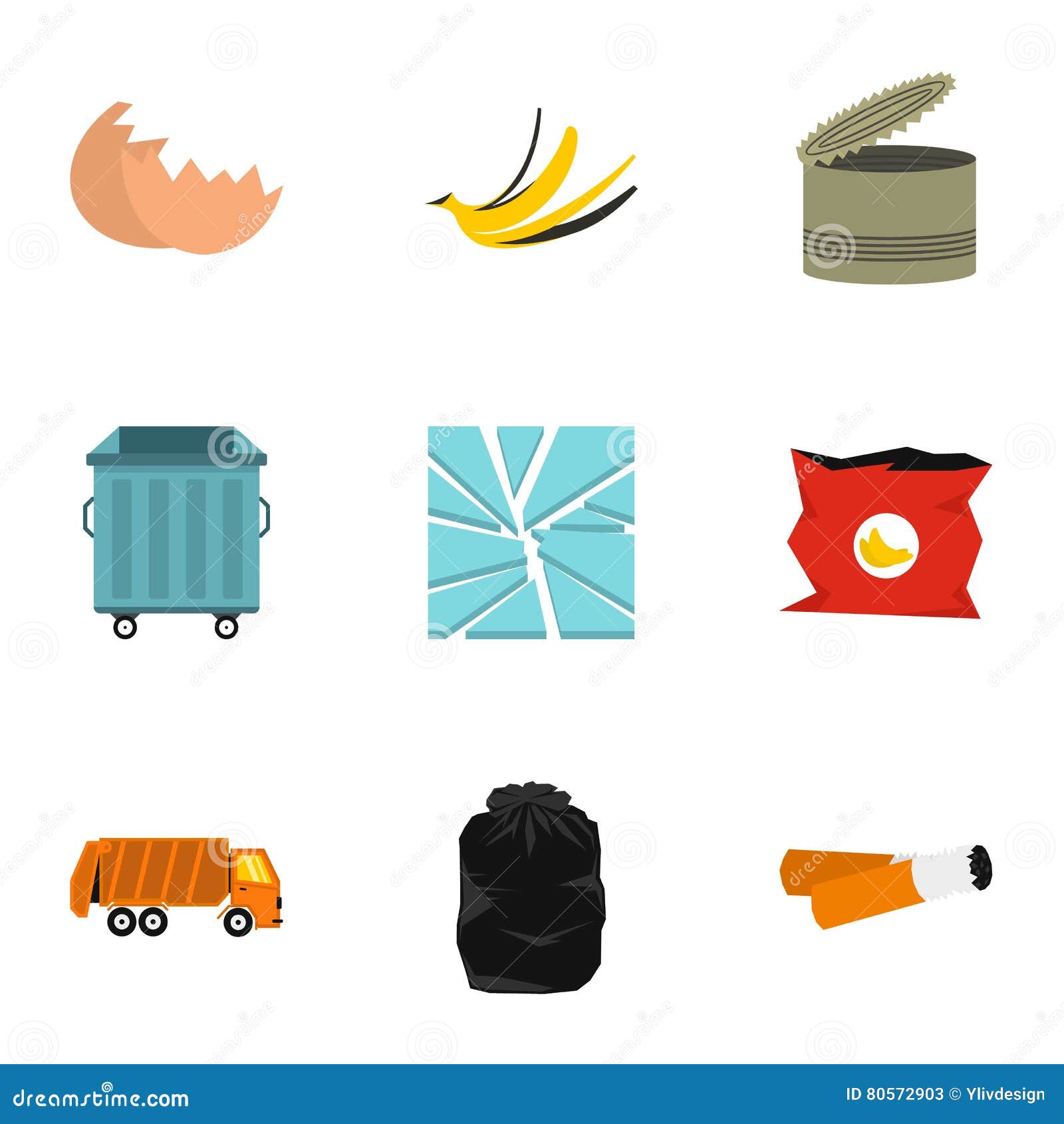 Waste Icons Set, Flat Style Stock Vector - Illustration of equipment ...