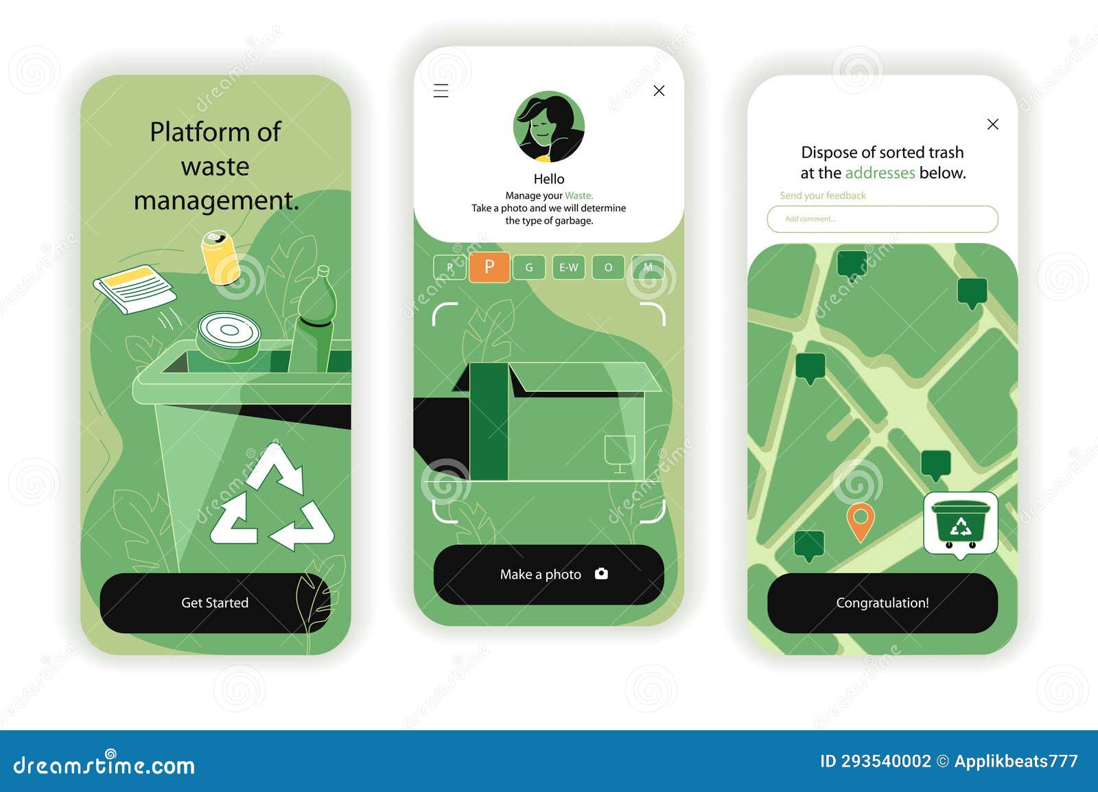 Waste Manage Concept Onboarding Screens. Separation Of Different Waste ...