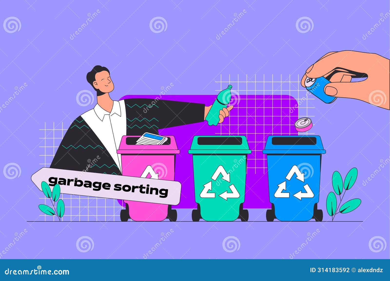 Waste Management Concept in Modern Flat Design for Web. Vector ...