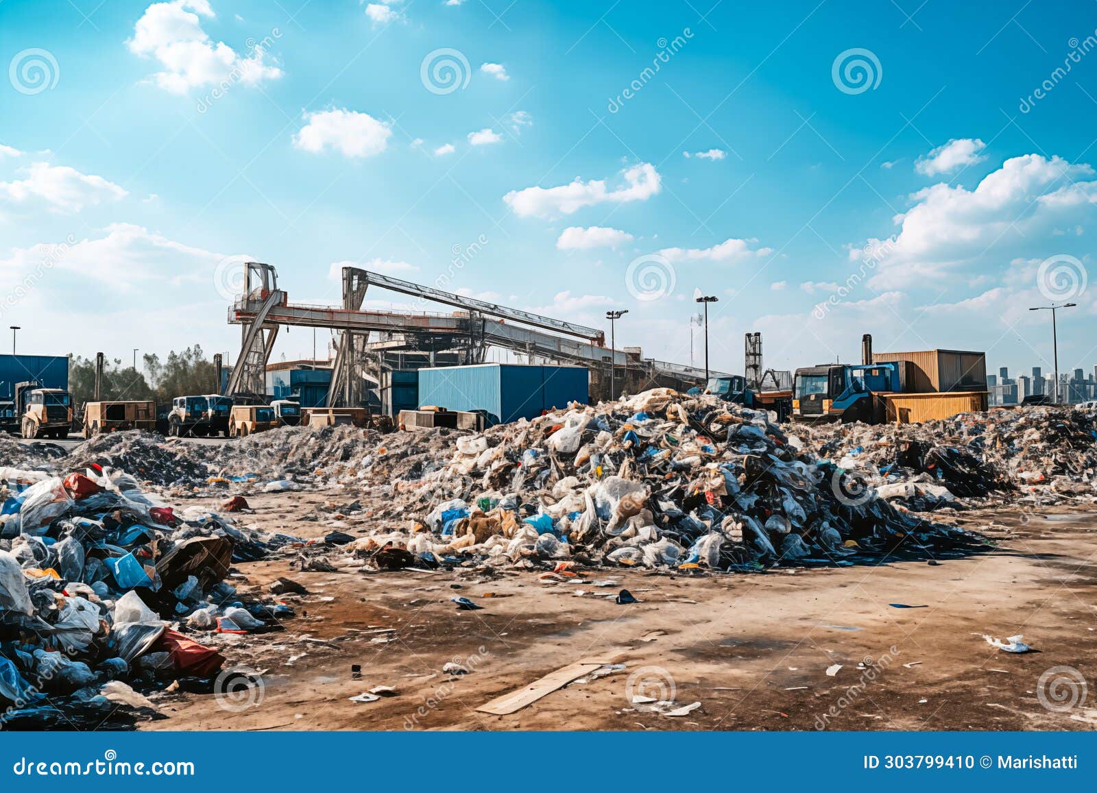 Waste Management Facility with Piles of Garbage and Machinery Stock ...