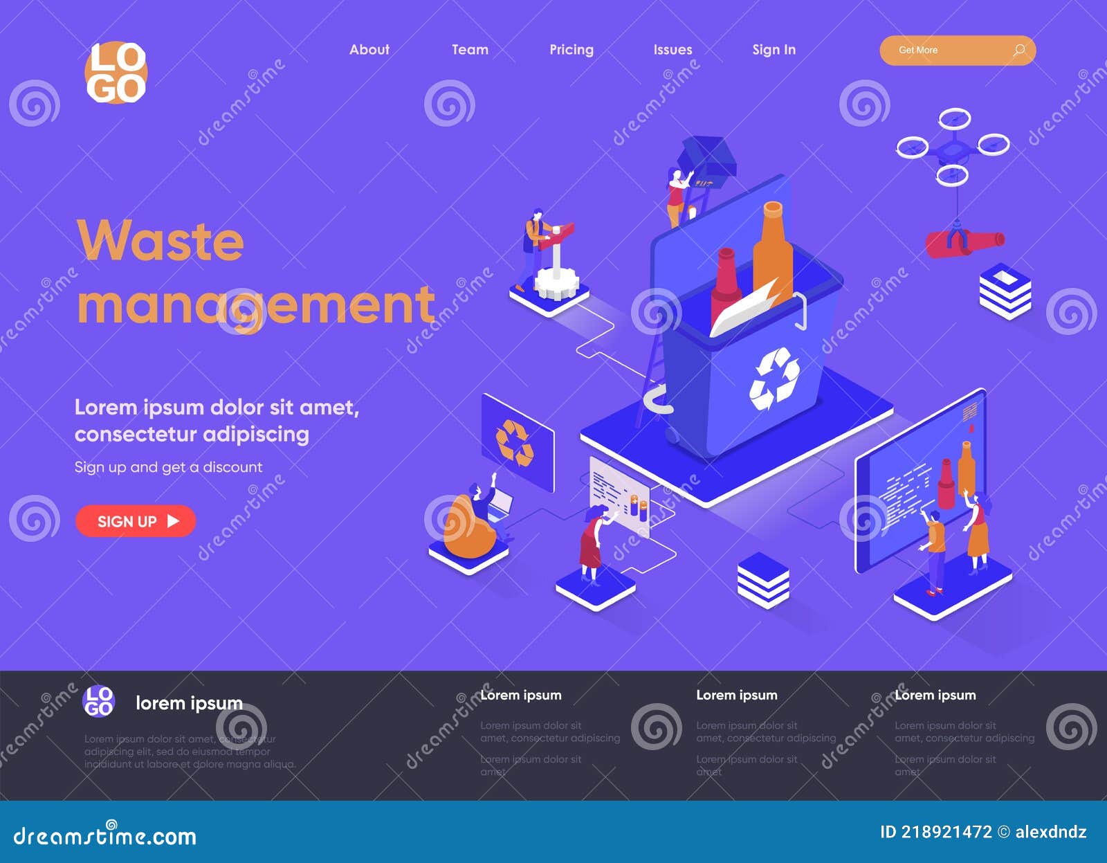 Waste Management Isometric Landing Page. Stock Vector - Illustration of ...