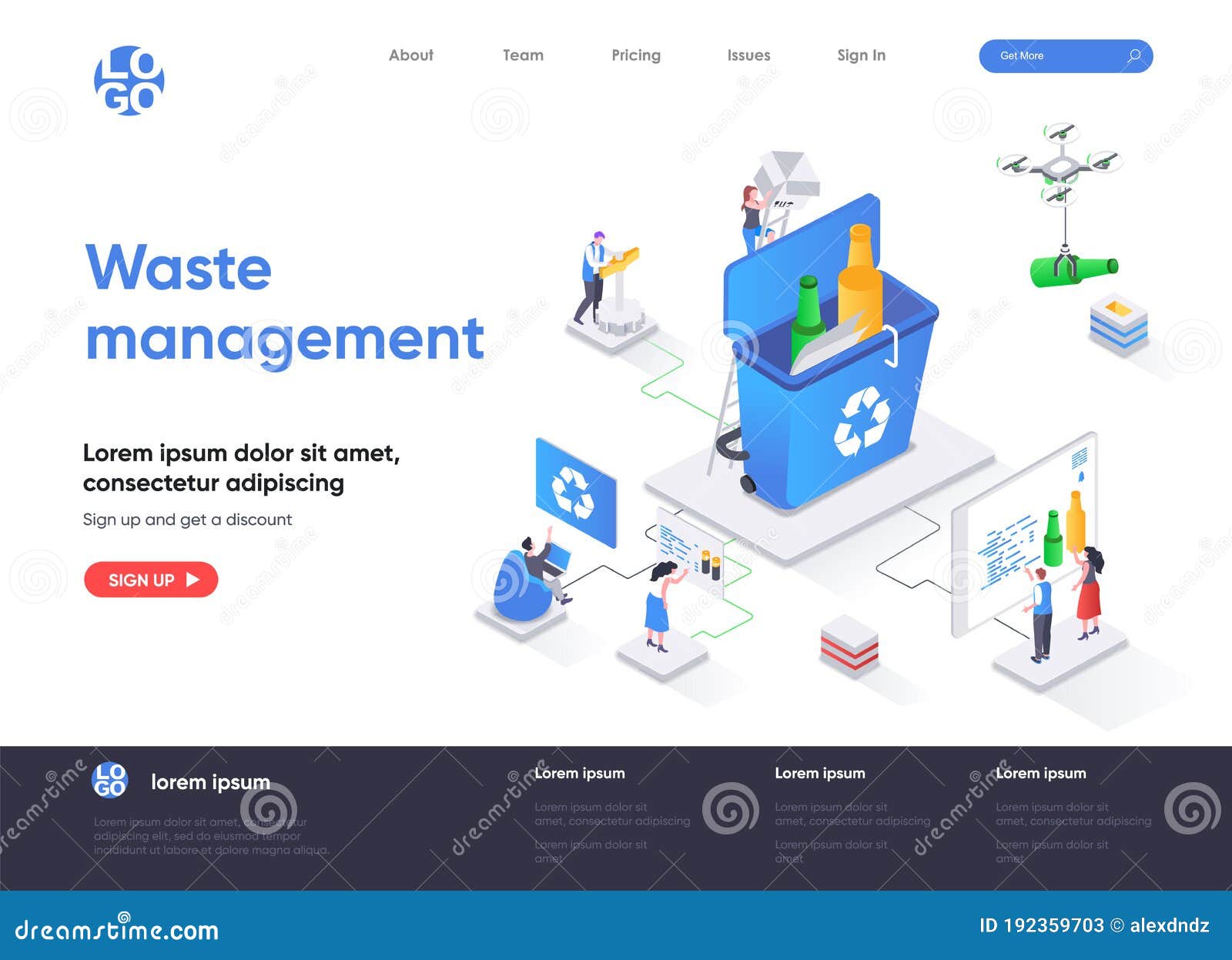 Waste Management Isometric Landing Page. Control and Management of ...