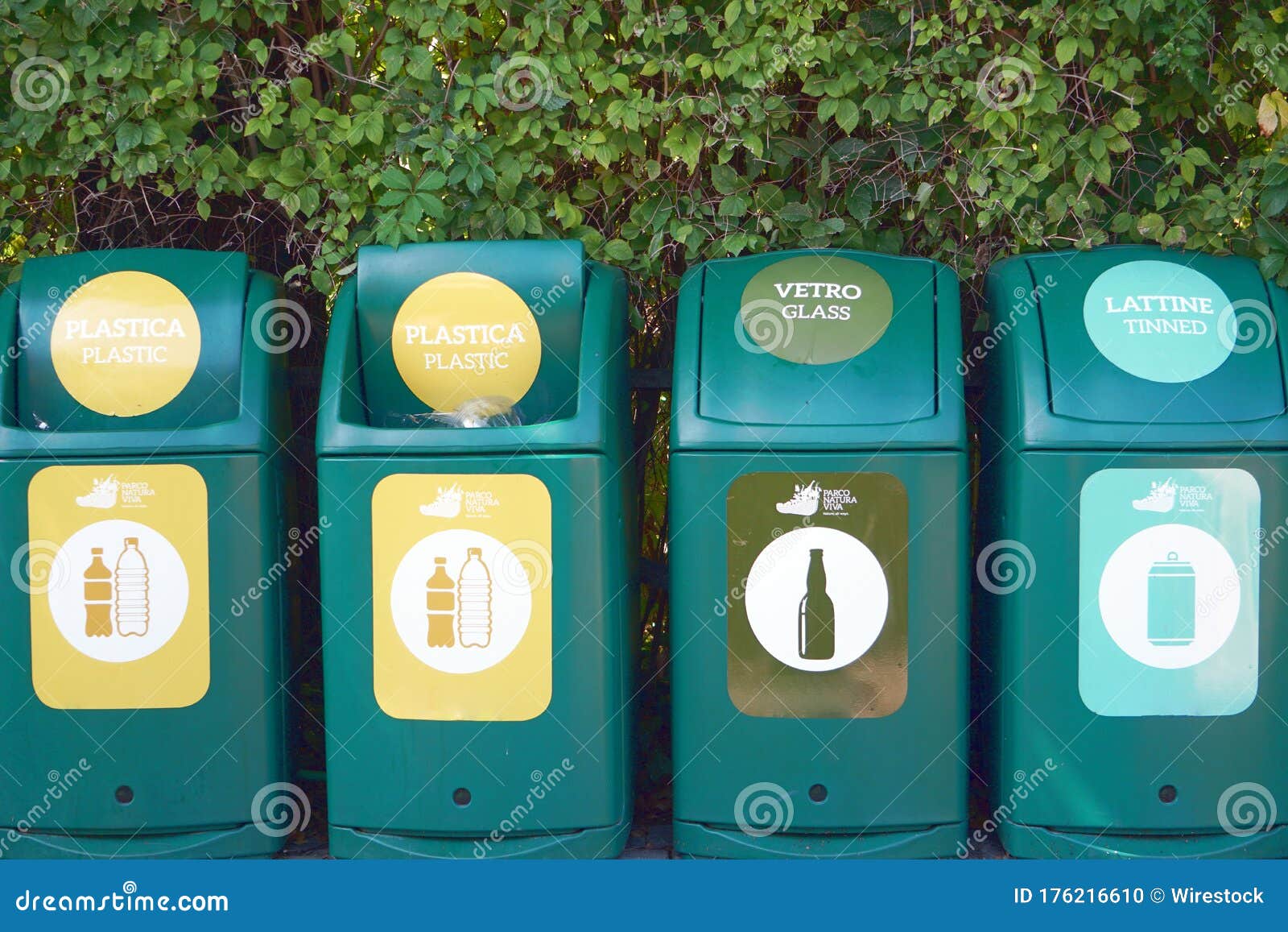 Waste Management Signs and Symbols on a Garbage Bin Stock Photo - Image ...