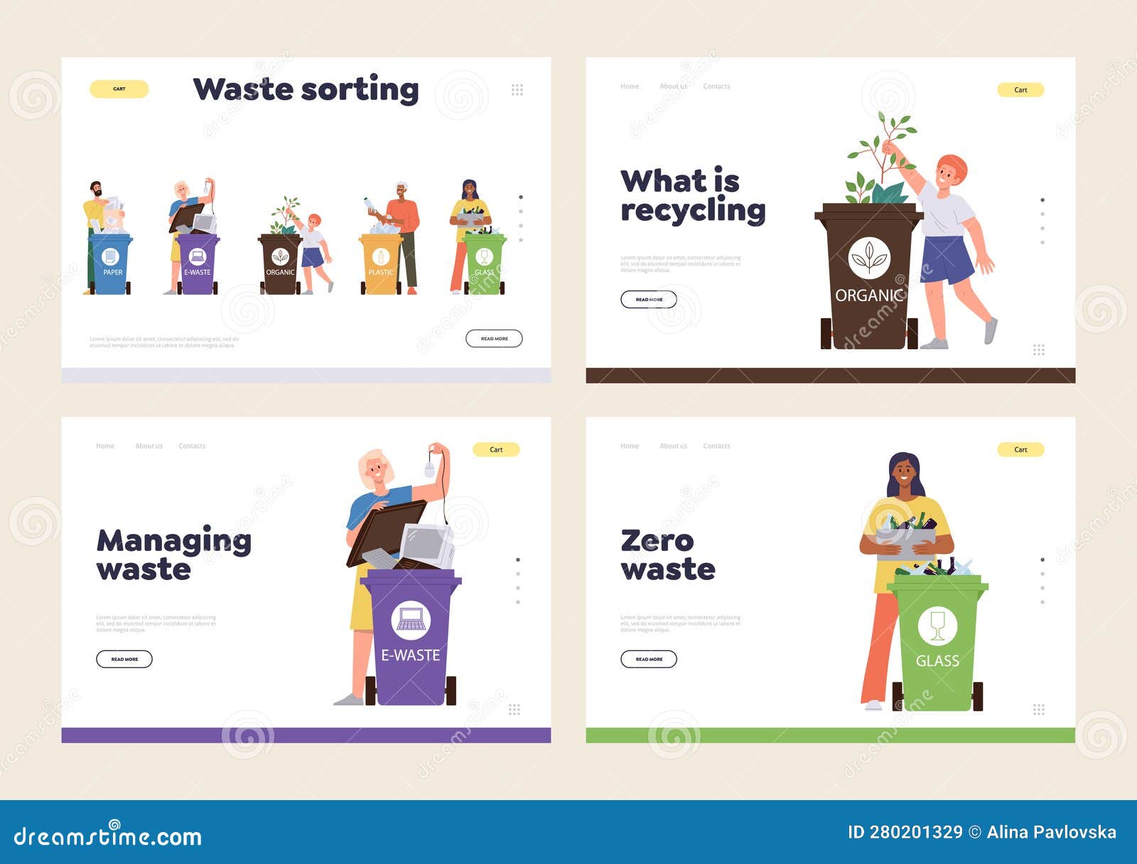 Waste Management, Sorting and Recycling Concept for Set of Landing Page ...