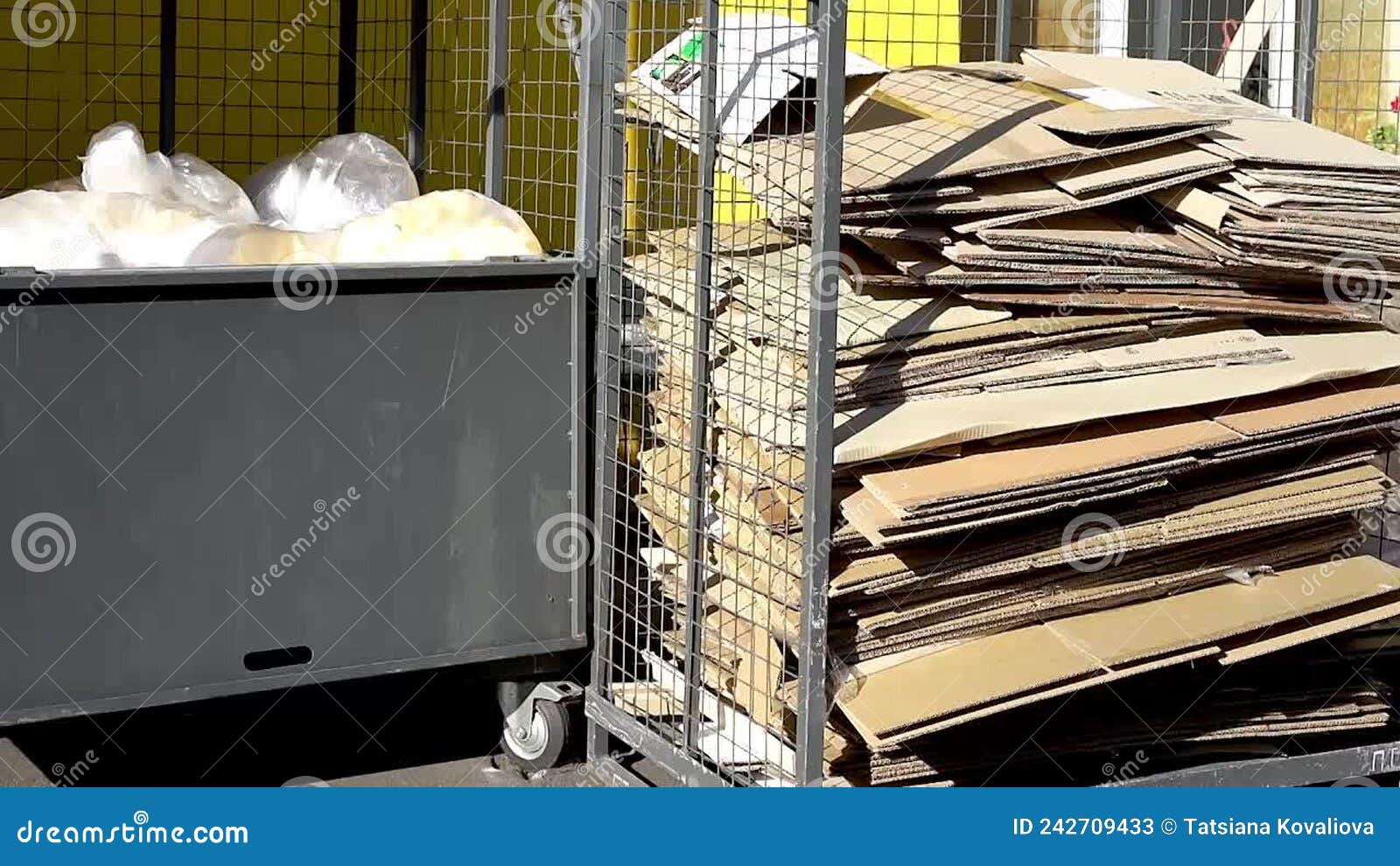 Waste Paper in a Container is Neatly Stacked on the Territory of the ...