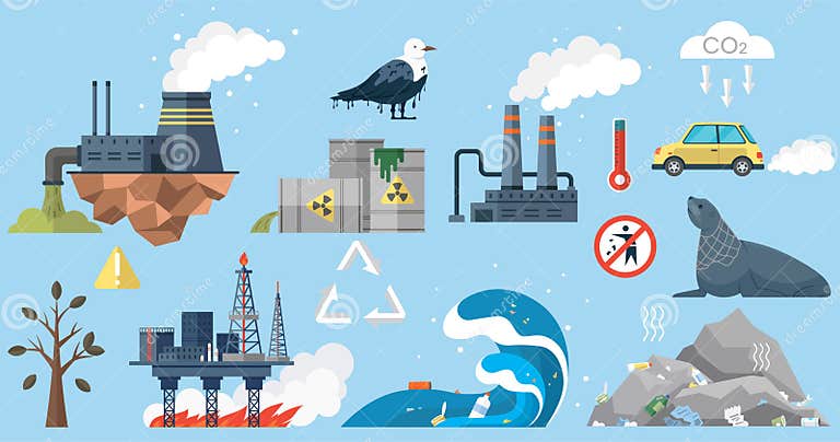 Waste Pollution Set. Polluted Air, Industrial Radioactive Waste and ... Waste Pollution Set. Polluted Air, Industrial Radioactive Waste and ...