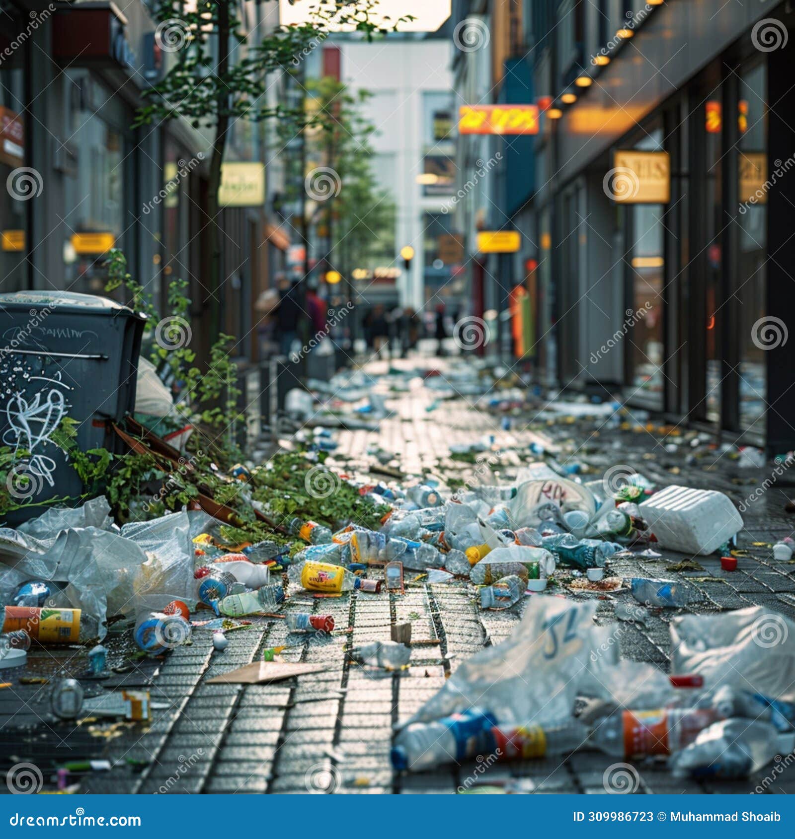 Waste Problem Littering in Shopping District with Scattered Packaging ...