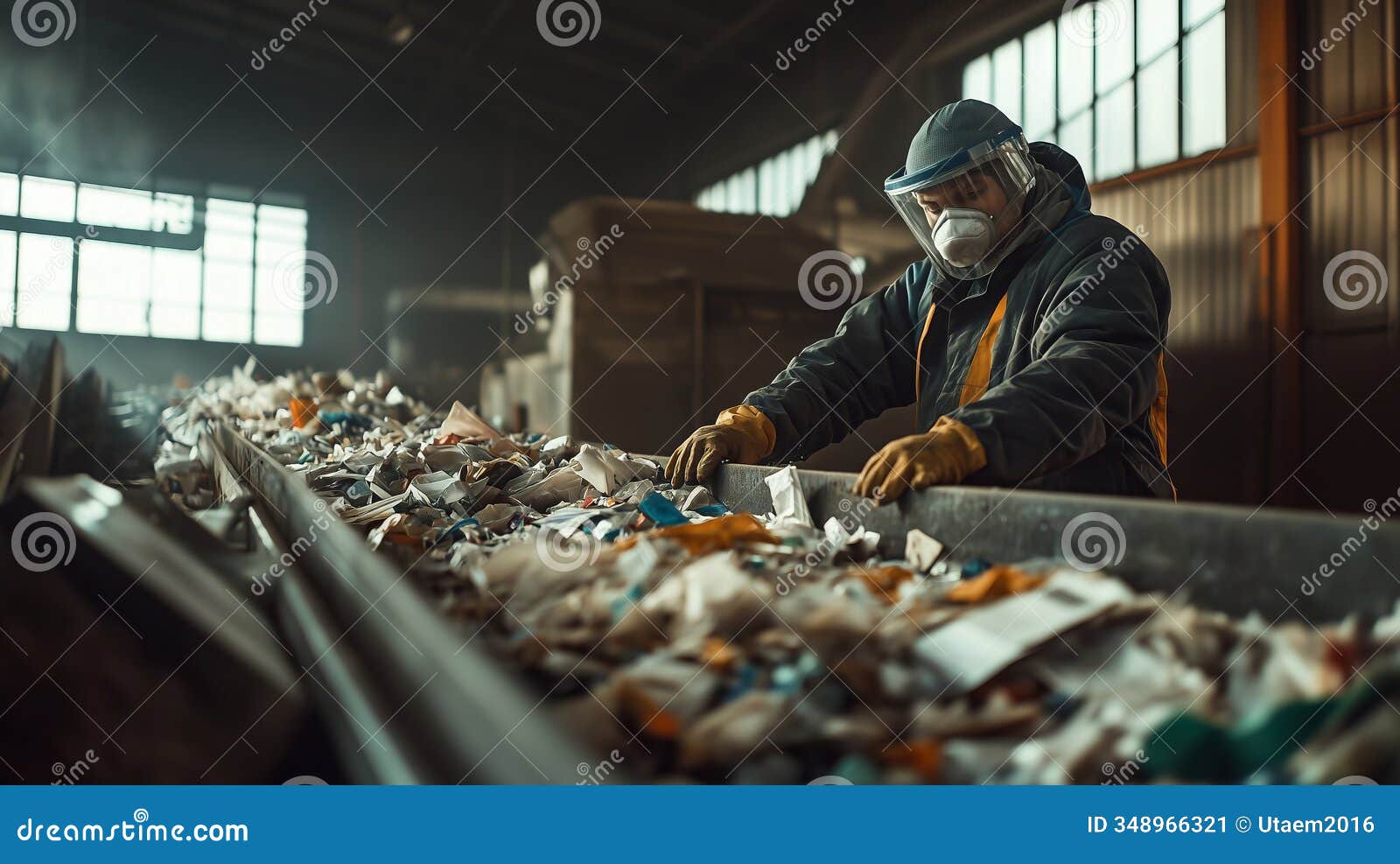 Waste Processing Employee Wearing Protective Workwear Sorting Trash on ...