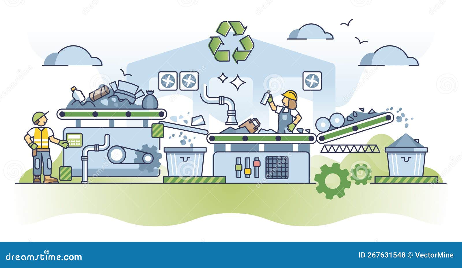 Waste Processing Facility with Garbage Conveyor Belt Work Outline ...