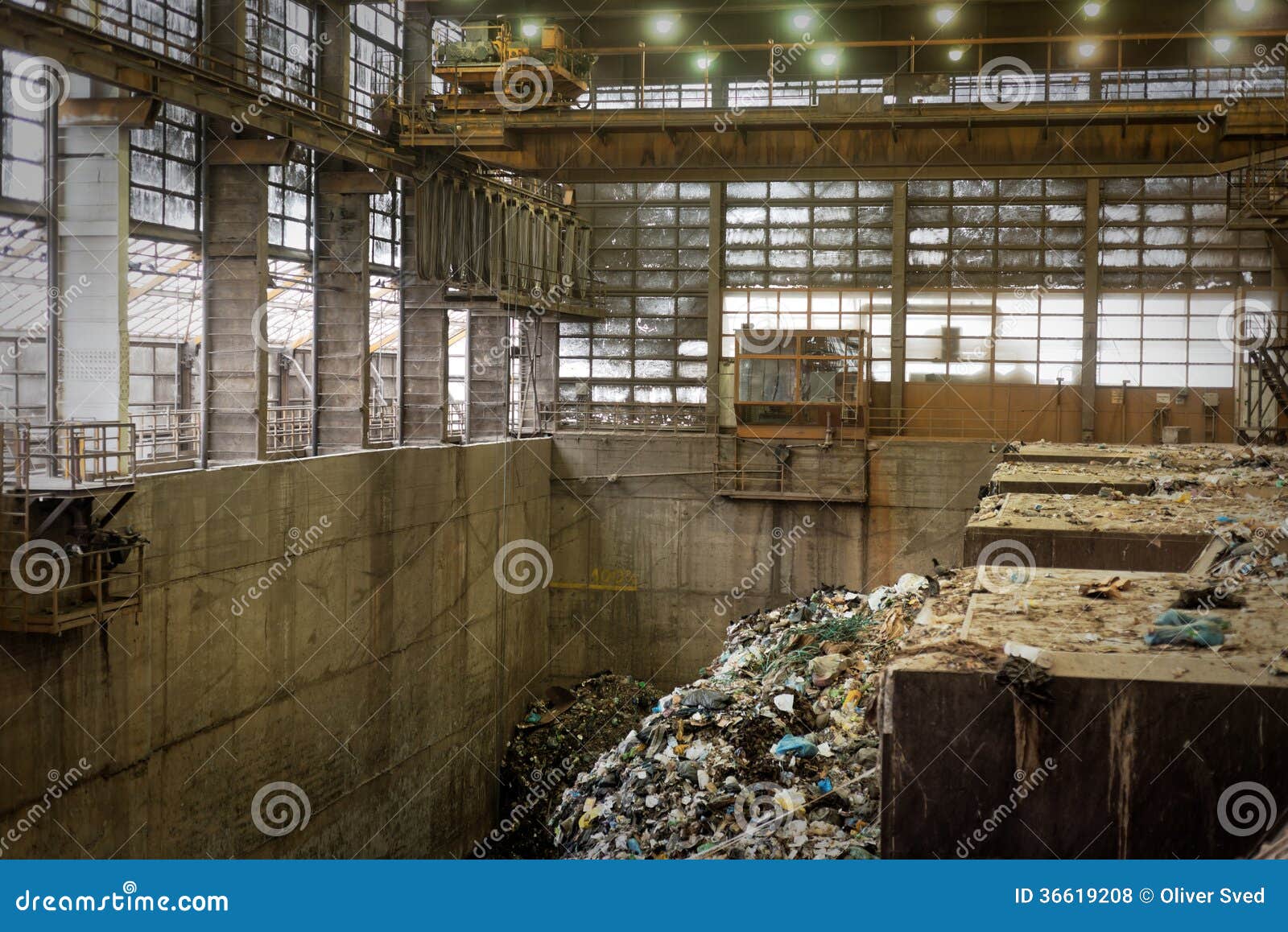 Waste Processing Plant Interior Stock Photo - Image of junkyard, crane ...