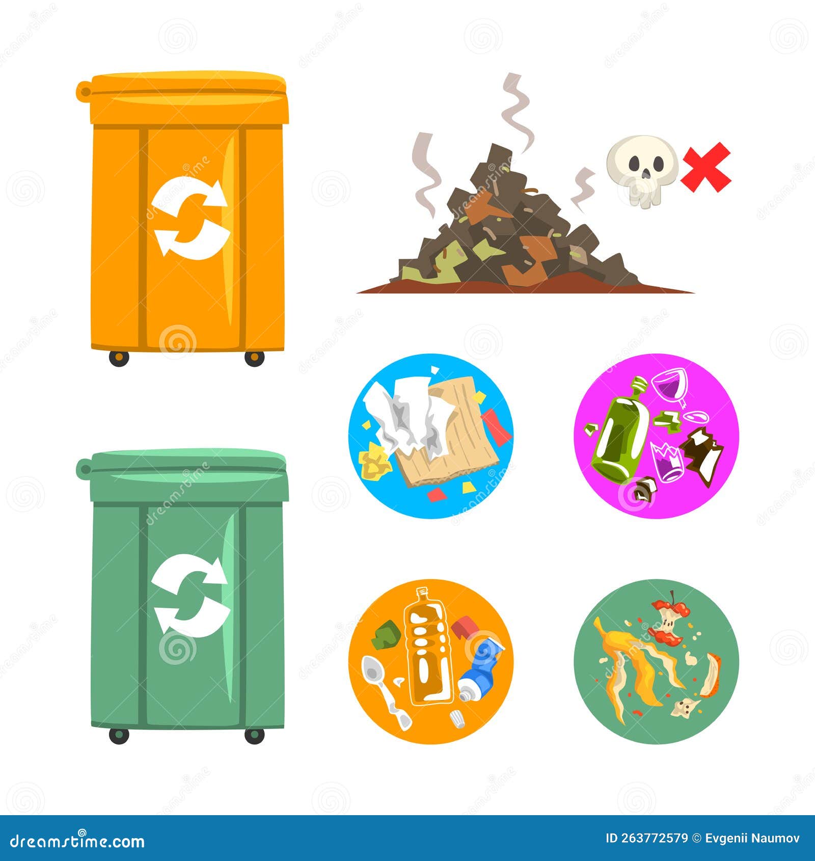 Waste Processing with Recycle Dustbin and Dump Vector Set Stock ...
