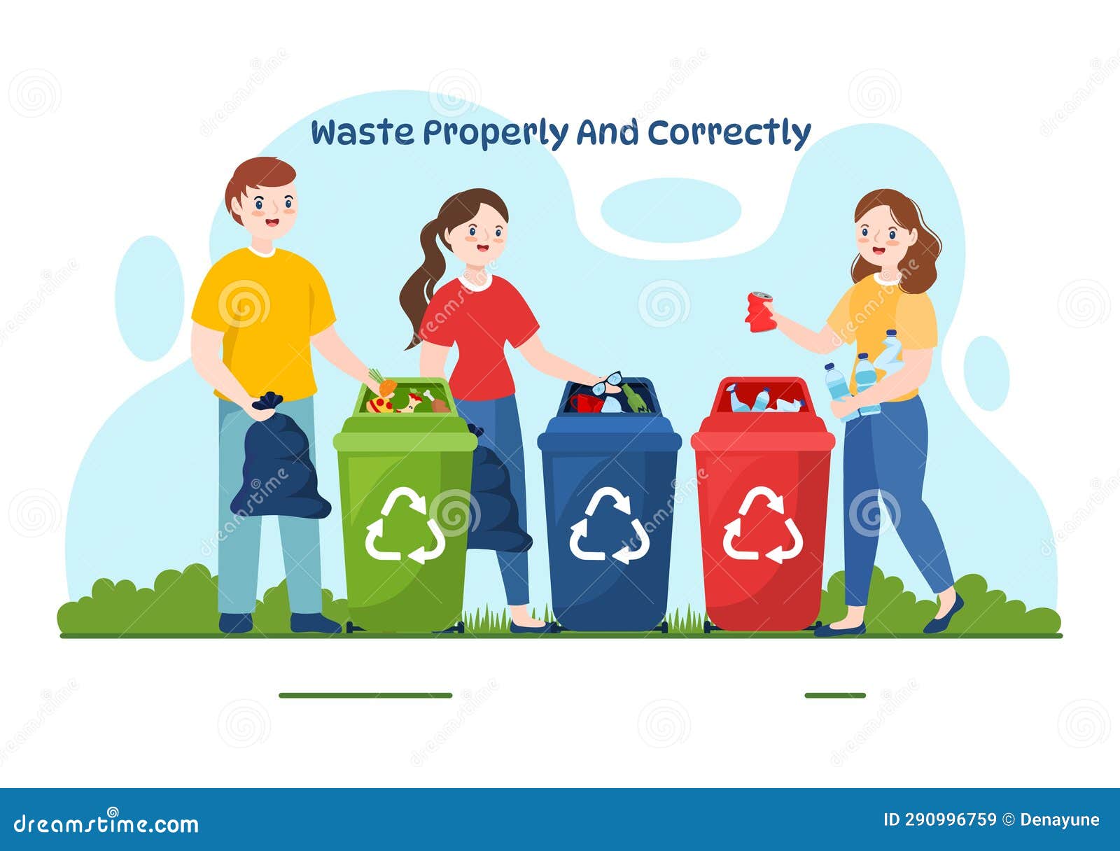 Waste Properly And Correctly Vector Illustration With Demonstration Of ...