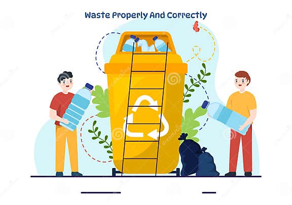 Waste Properly and Correctly Vector Illustration with Demonstration of ...