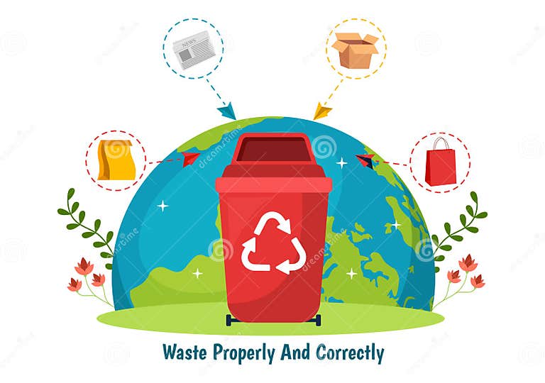 Waste Properly and Correctly Vector Illustration with Demonstration of ...