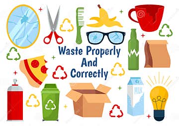 Waste Properly and Correctly Vector Illustration with Demonstration of ...