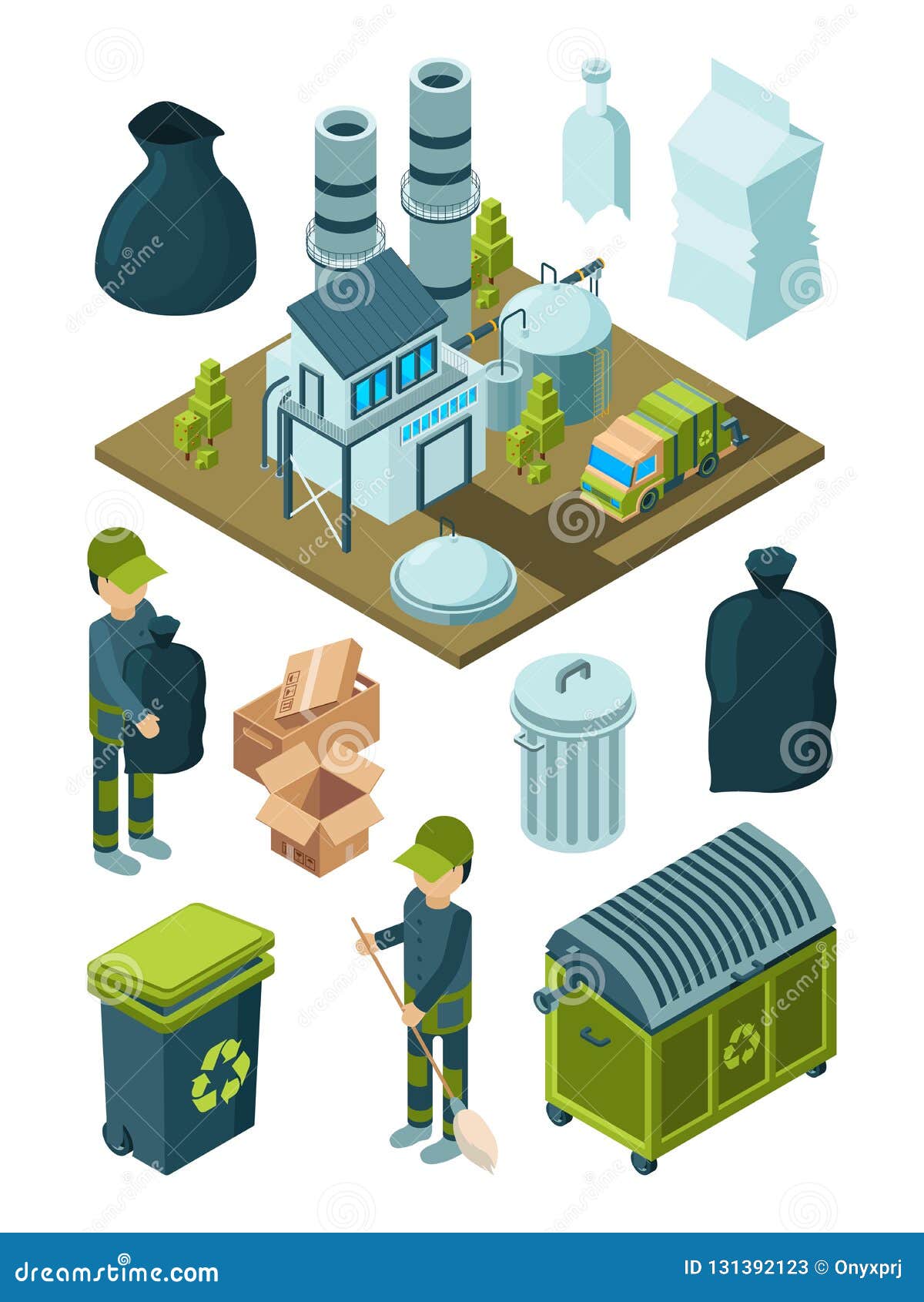 Waste Recycle Isometric. Refuse Garbage Facility Sort Plastic Container ...
