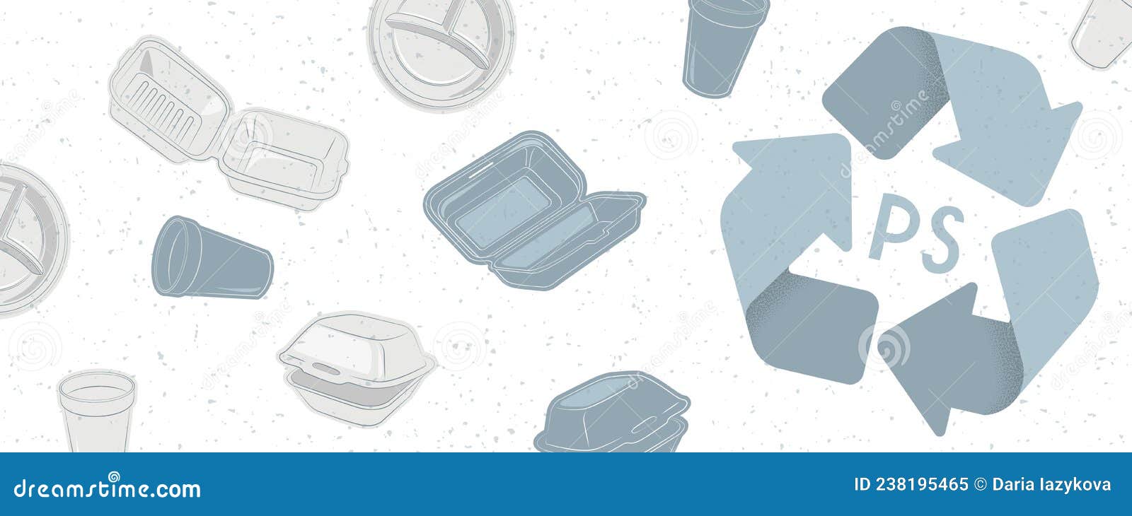 Waste Recycling. Banner with Plastic Dishes and Polystyrene Containers ...