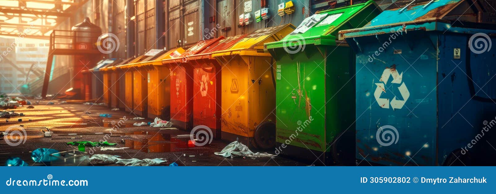 Waste Recycling Center Background with Labeled Containers for Different ...
