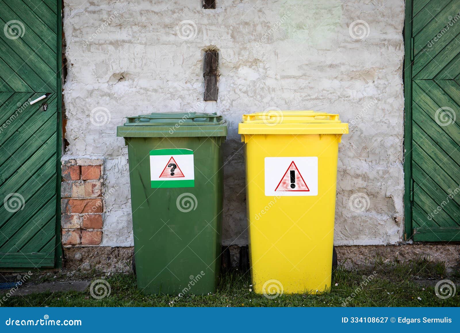 Waste Recycling Concept. Green and Yellow Waste Sorting Containers ...